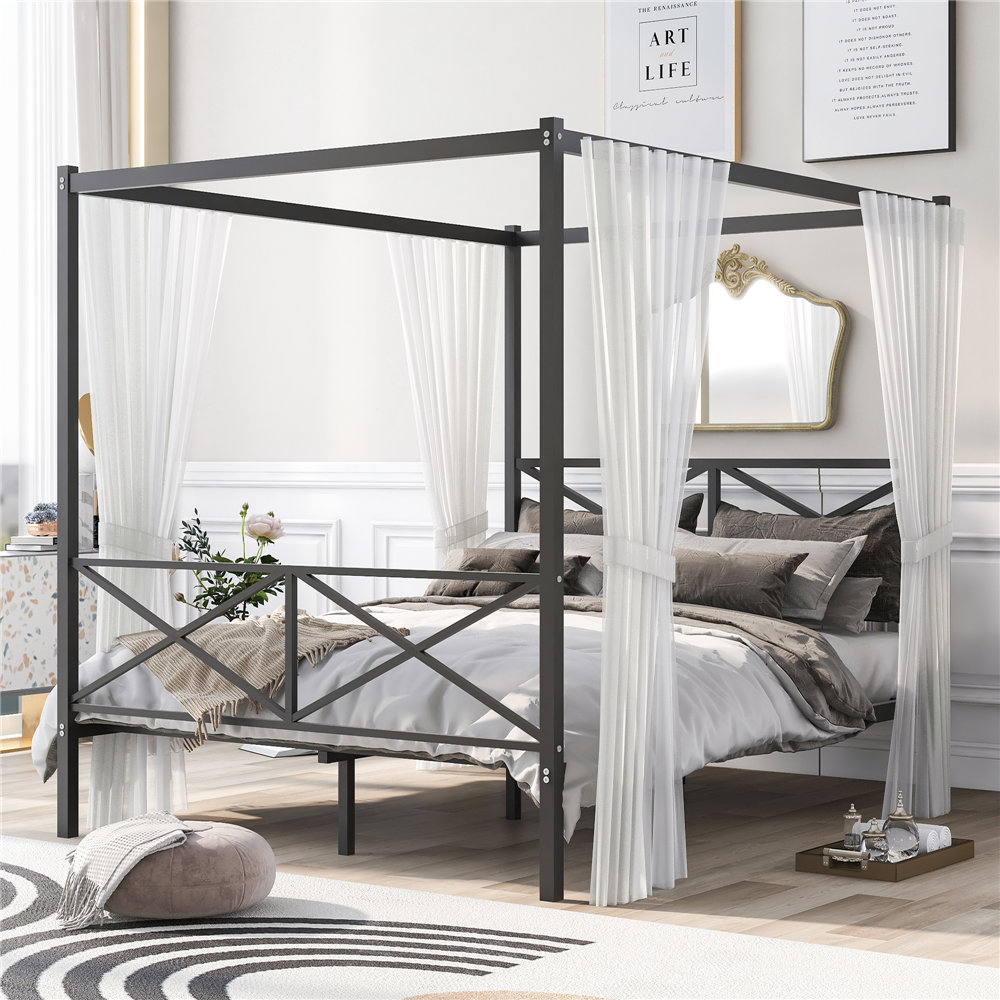 Gracie Oaks Metal Canopy Bed Frame, Platform Bed Frame Queen with X ...