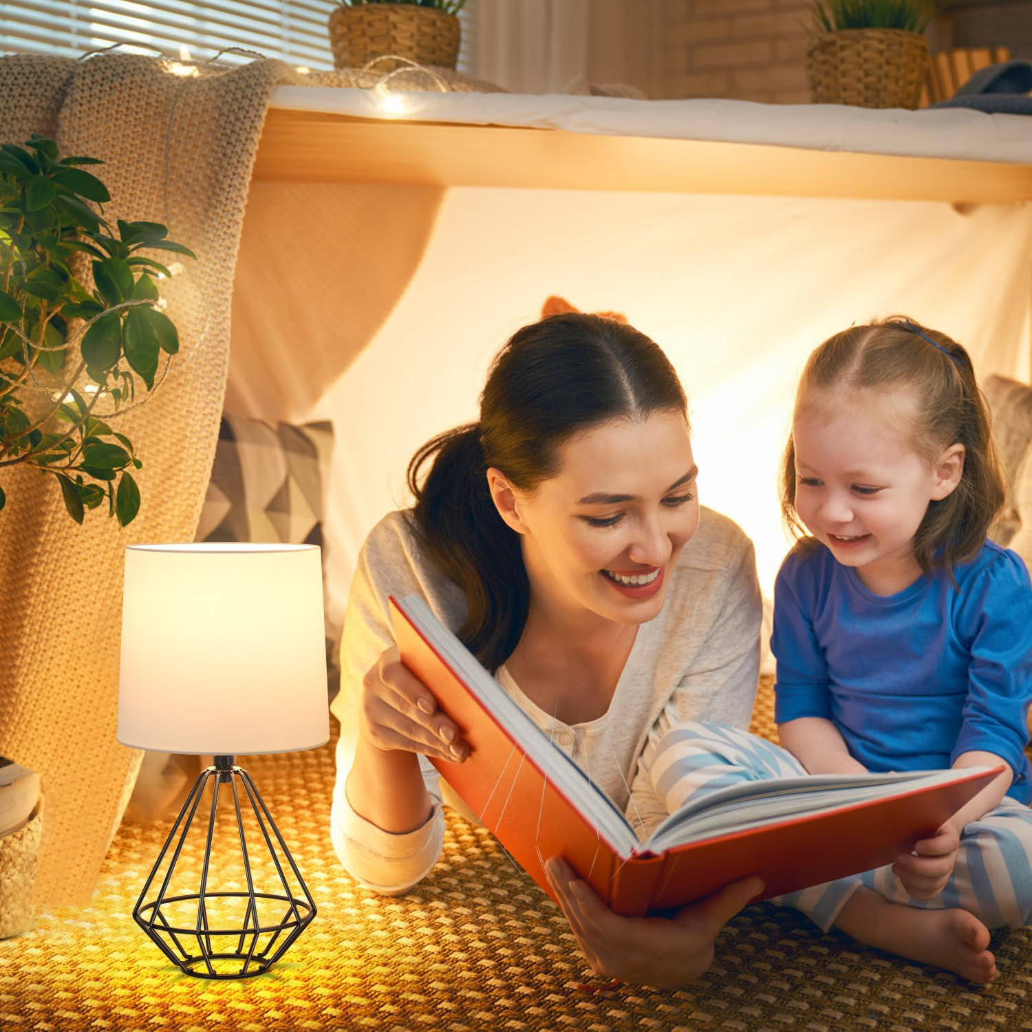 Rephen Set Of 2 Bedside Table Lamp, Black Metal Modern Lamp With White ...