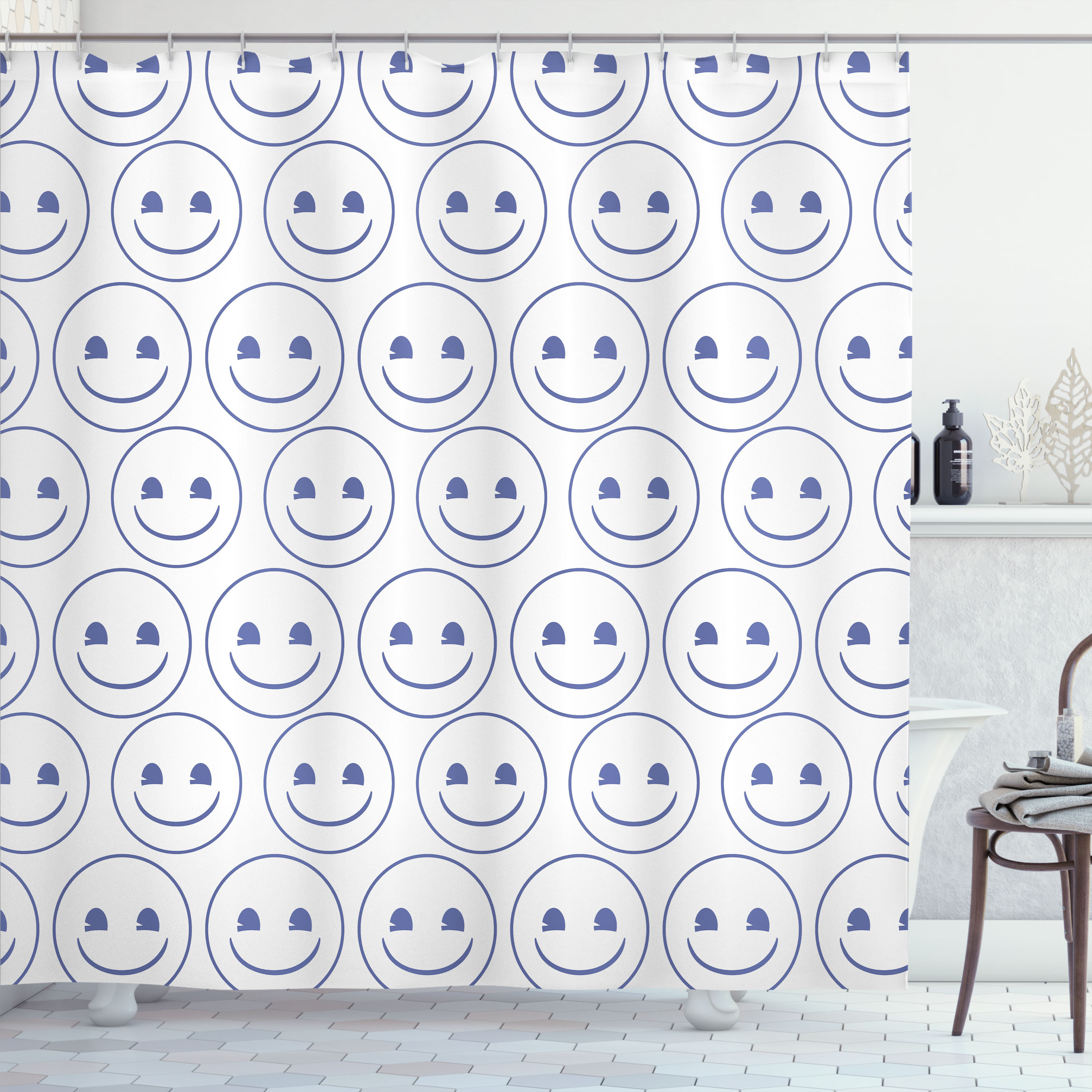 East Urban Home Modern Emoji Shower Curtain Funny Minimalist Faces Ceil ...