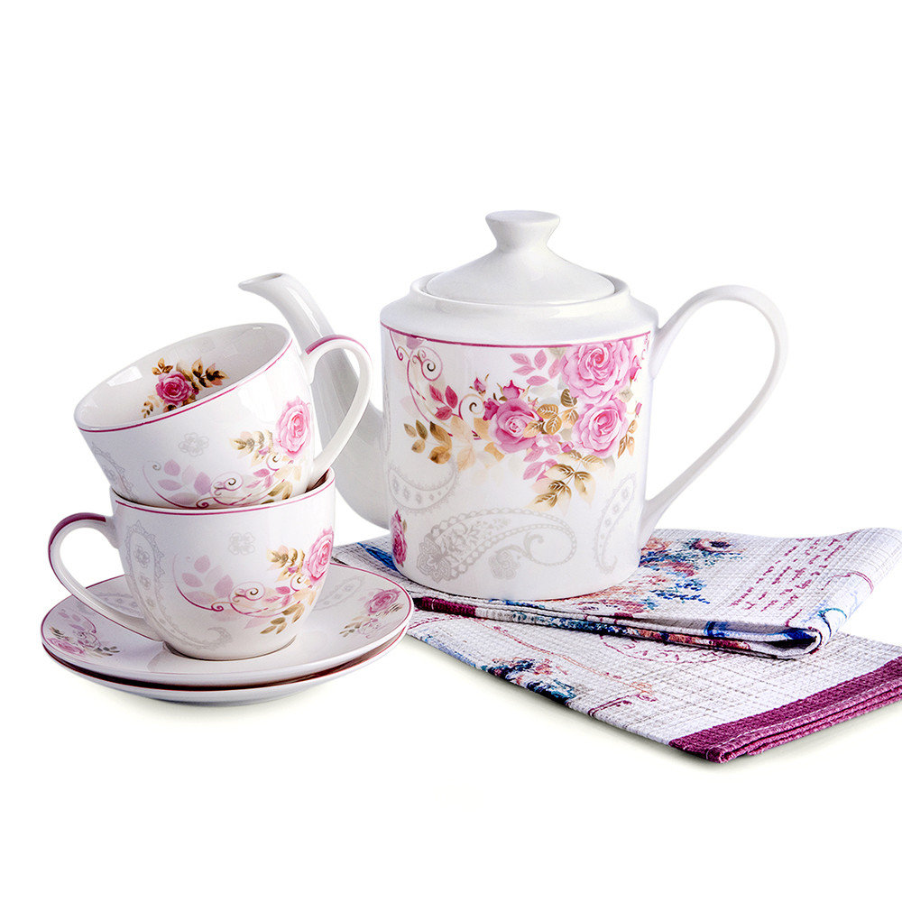 STP Goods Bone China Tea Set Of 5 Pcs For 2 Pers With Tea Towel | Wayfair
