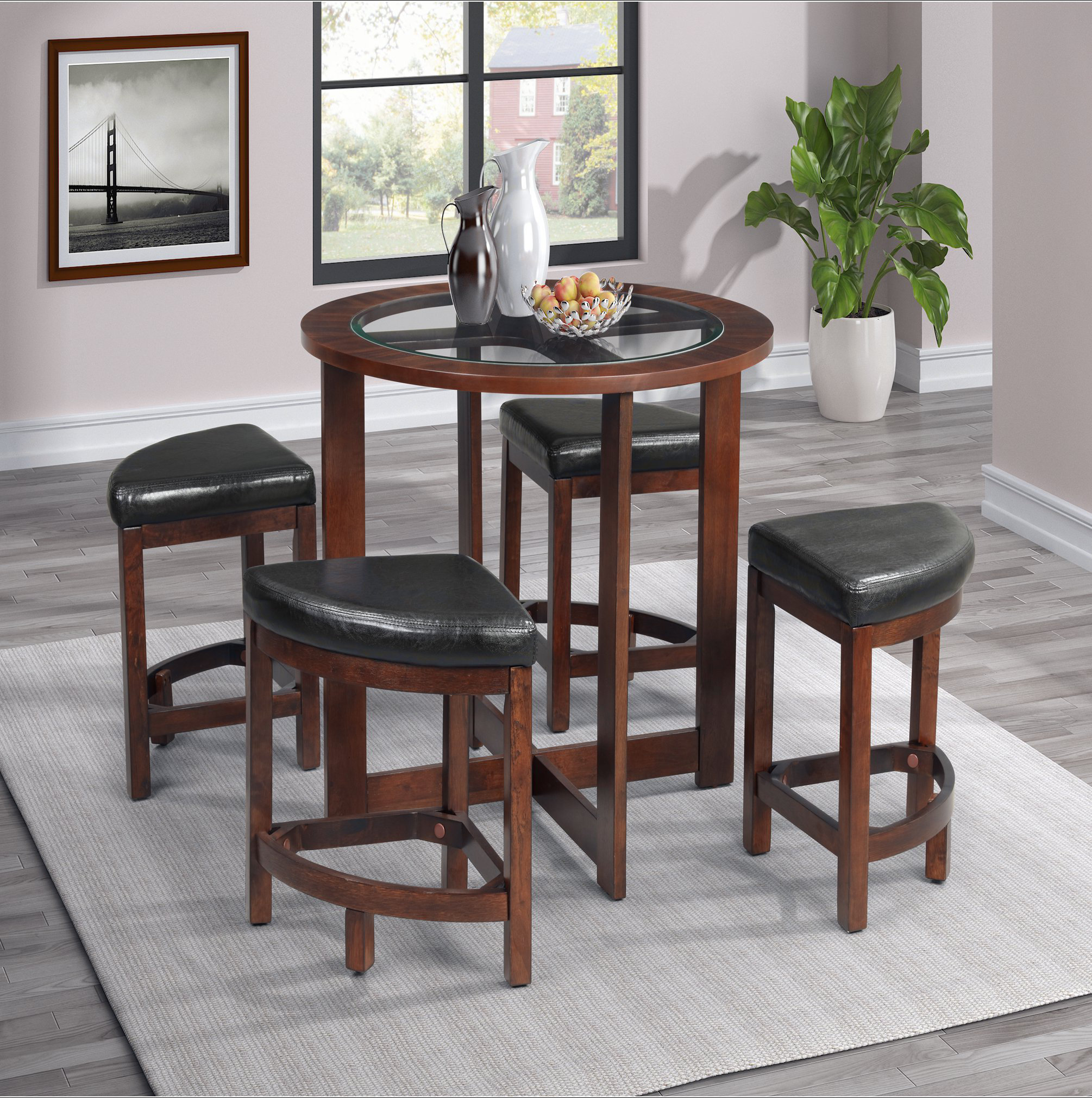 Latitude Run® Cylina Solid Wood Glass Top Round Dining Table with 4 ...