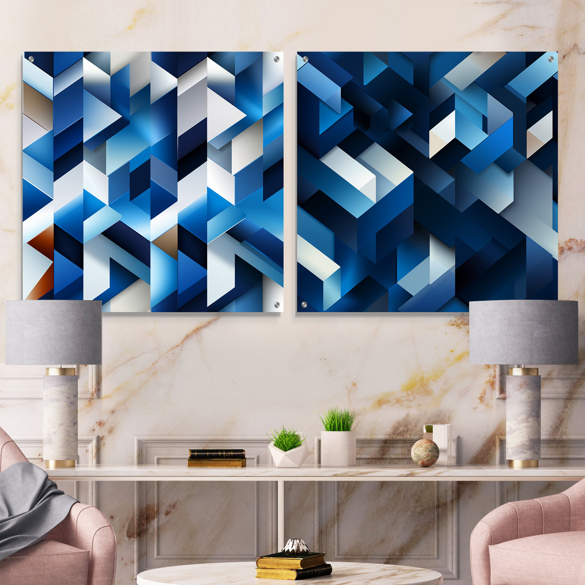 Design Art Minimalist White And Blue Polygons Geometric - Abstract ...