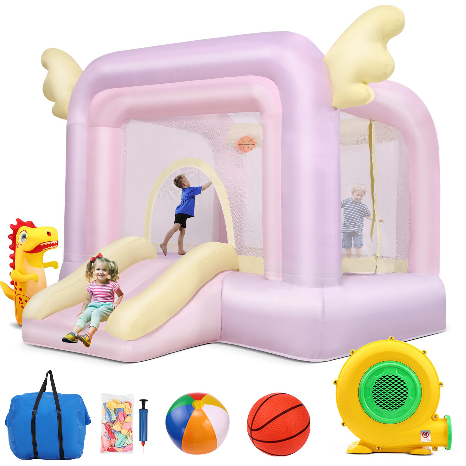 Himimi Enchanting Pink Pastel Bounce House: 5-In-1 Bundle With Slide ...