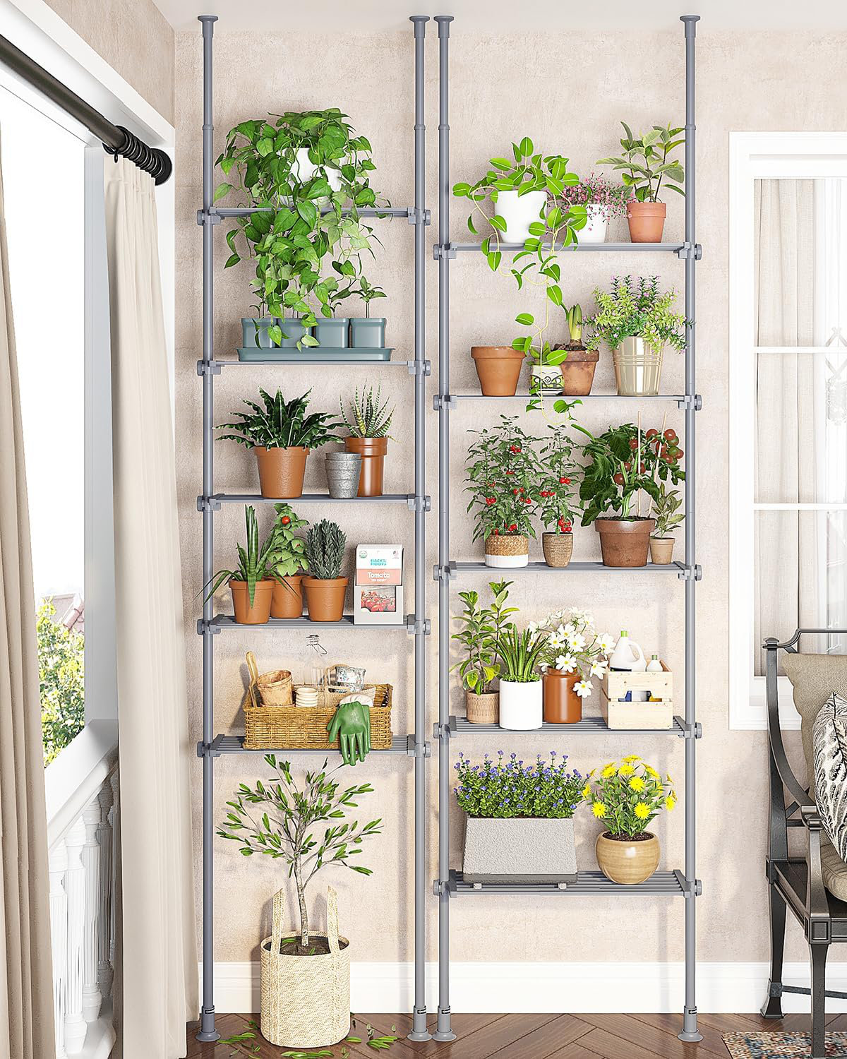 Rebrilliant Adjustable 5-Tier Narrow Bookcase, Floor To Ceiling Tension ...