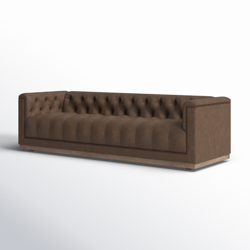 Four Hands Maxx 95" Genuine Leather Tuxedo Arm Sofa in Umber Gray ...