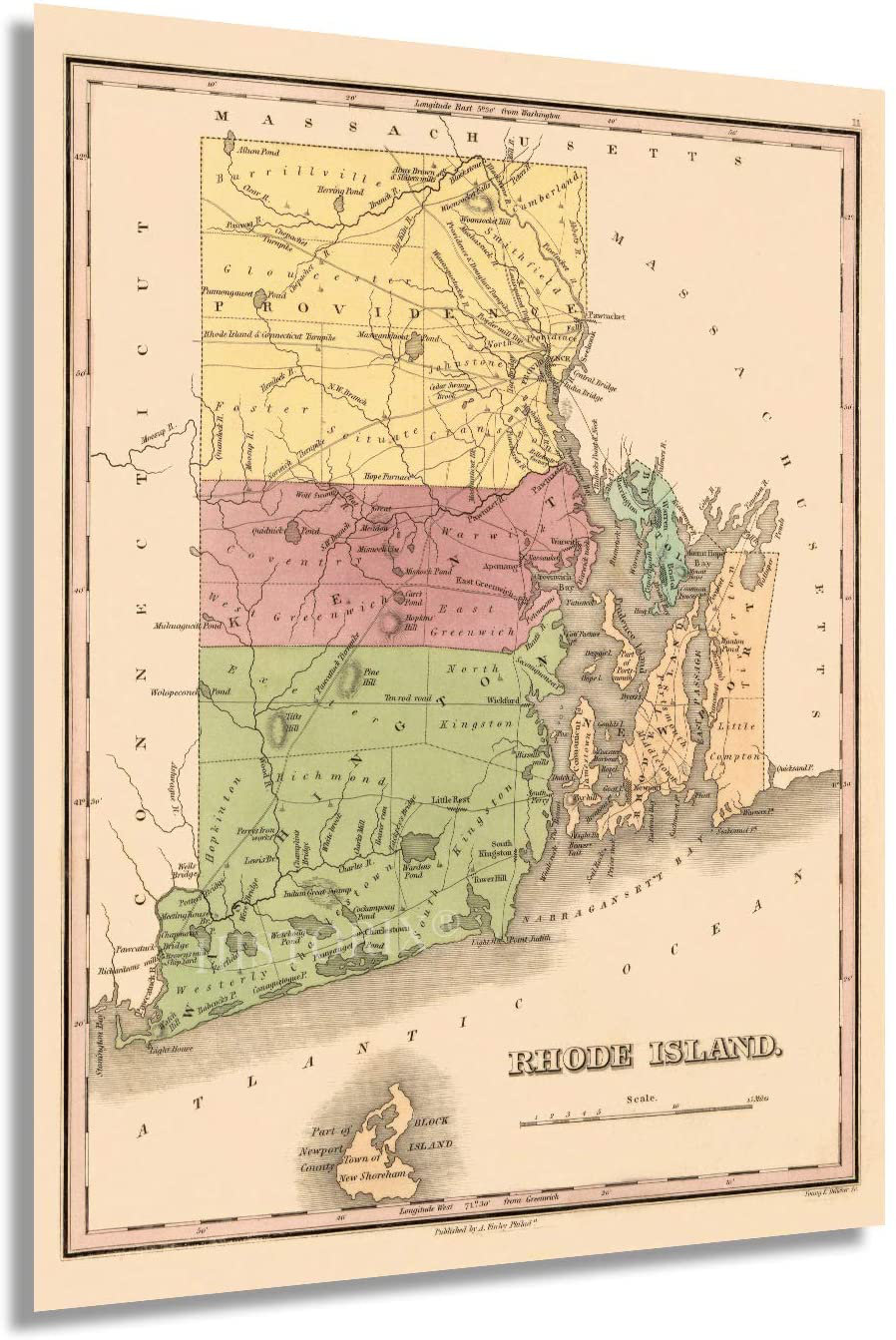 HISTORIC PRINTS HISTORIX Vintage 1829 Rhode Island State Map - 18 X 24 ...