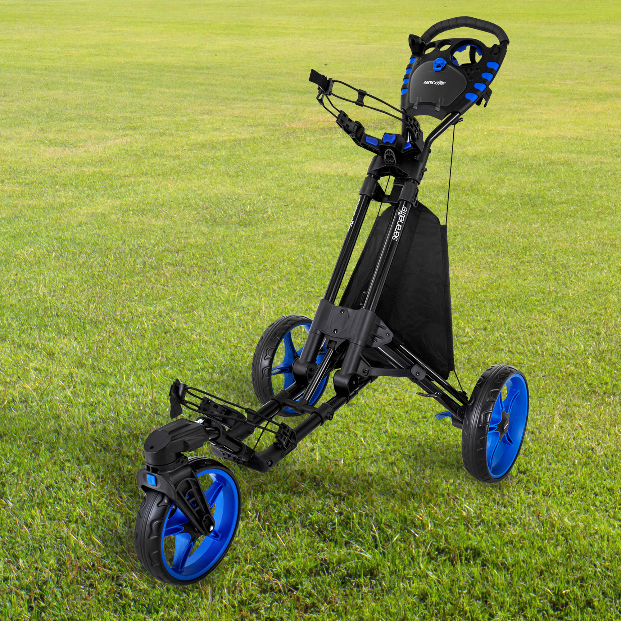 SereneLife 3 Wheel Golf Push Cart - Lightweight Folding Walking Push ...