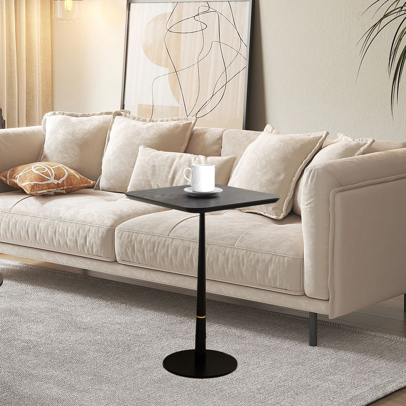 George Oliver Modern Black Square Side Table with Minimalist Pedestal ...