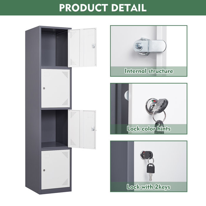 Steelcube Metal 4 - Tier 15'' Gym & Locker Room Locker with Built In ...