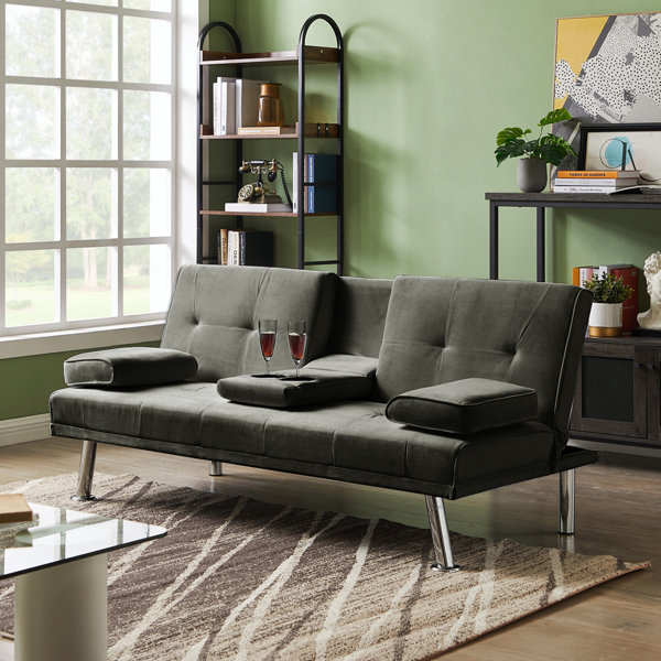 Latitude Run® Velvet Upholstered Modern Convertible Folding Futon Sofa ...