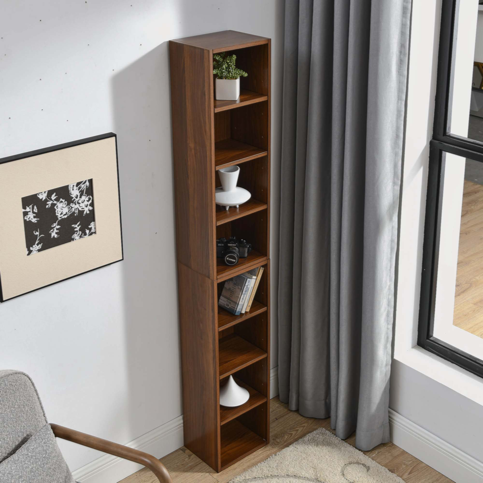 George Oliver 8-Tier Media Tower Rack, CD DVD Slim Storage Cabinet With ...