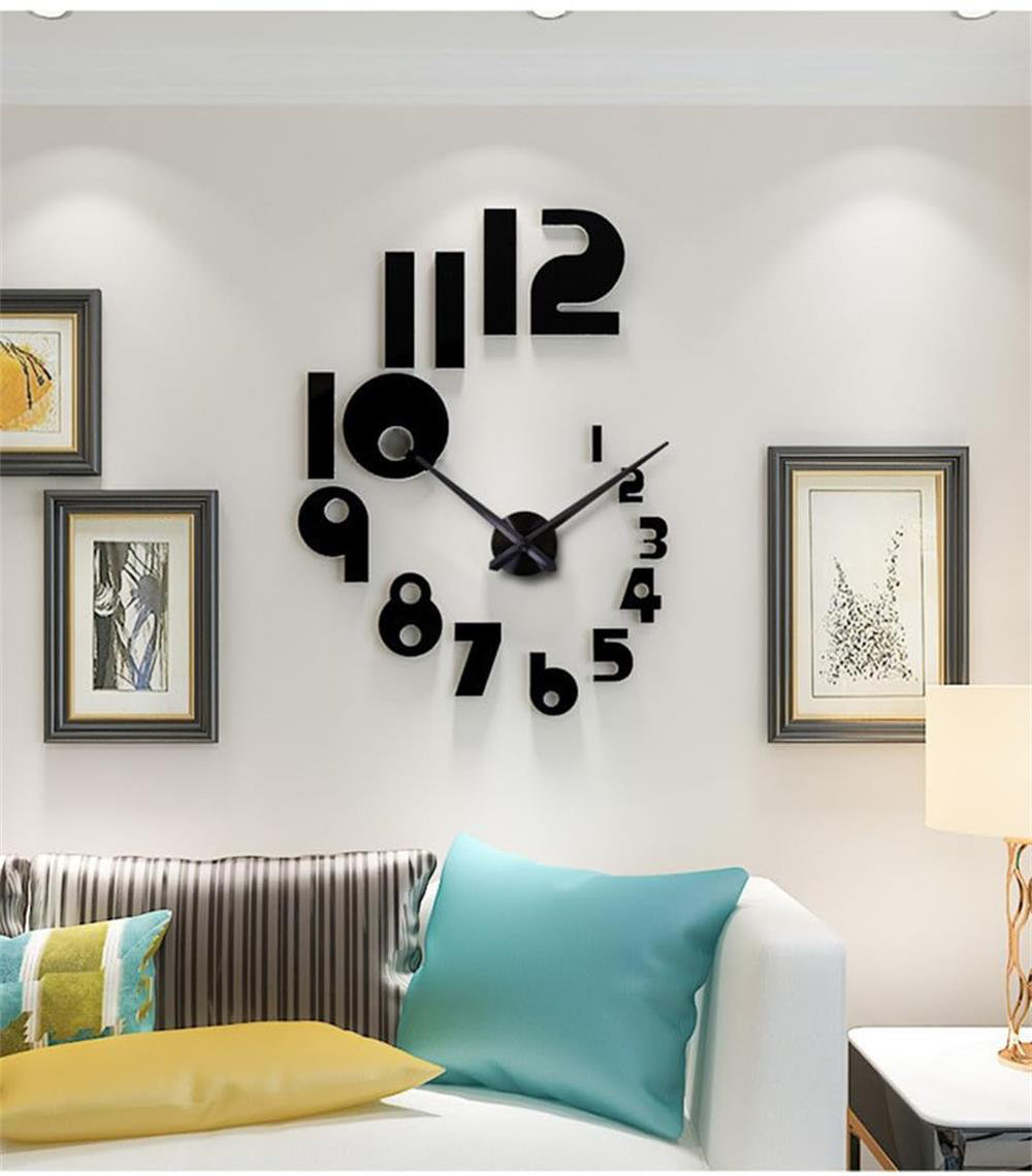 Ivy Bronx DIY 3D Wall Clock Large Frameless Watch Mirror Surface Wall ...