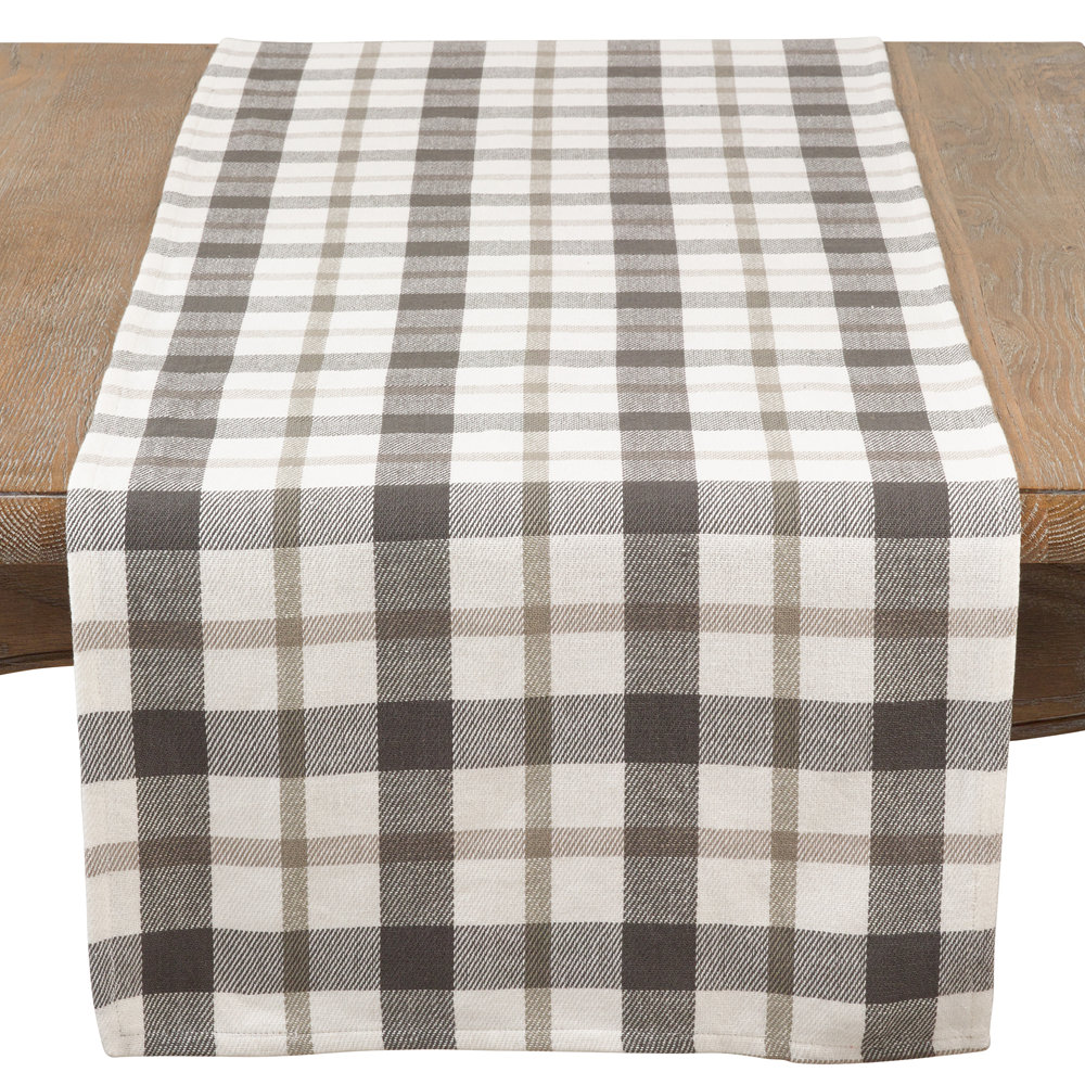Gracie Oaks Classic Plaid Grey Cotton Table Runner | Wayfair
