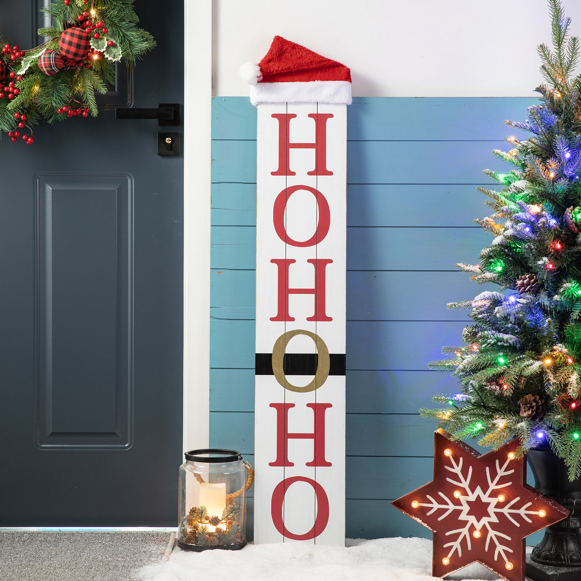 The Holiday Aisle® Junno Reversible Wooden Christmas Snowman Porch Sign ...