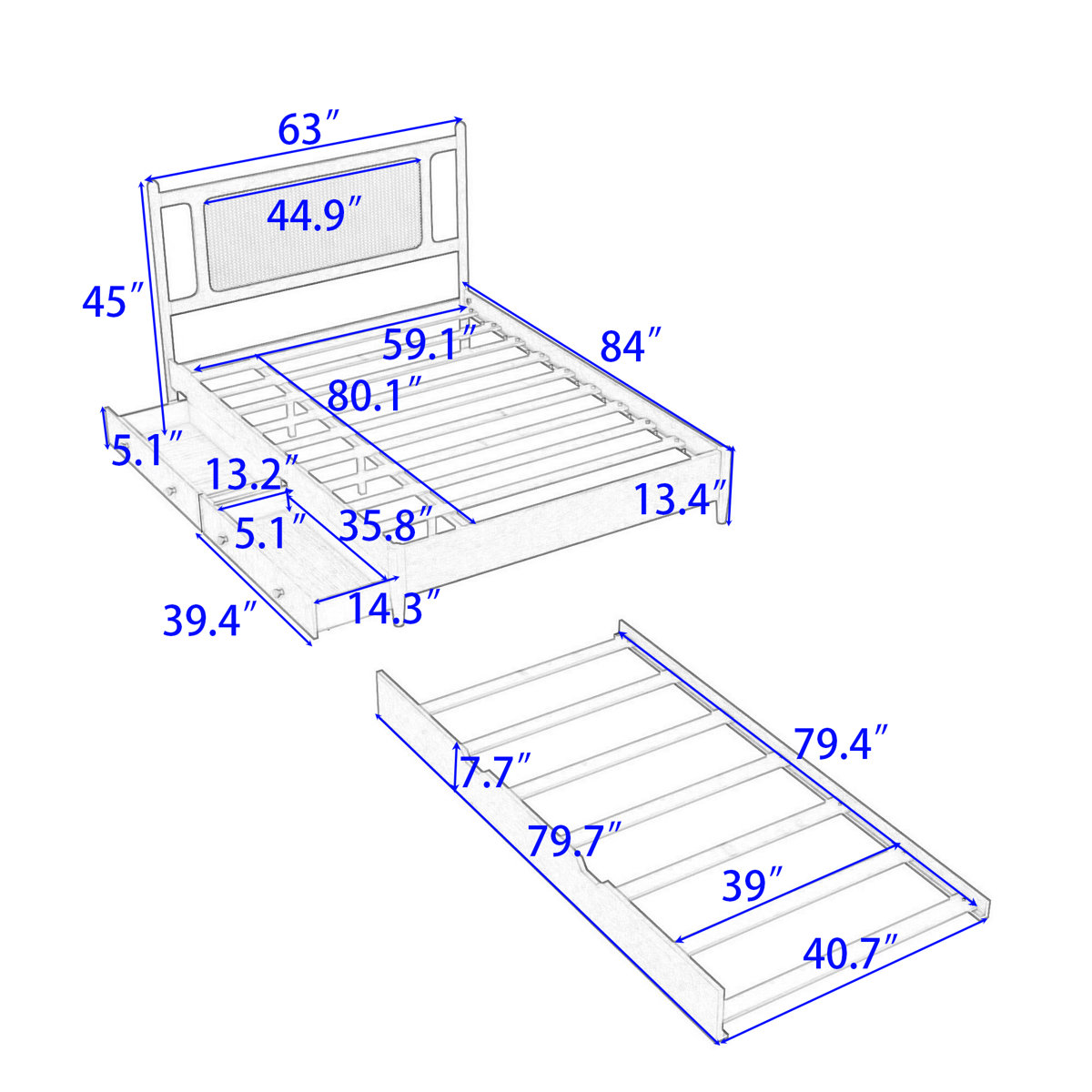 Ivy Bronx Jacqual Queen Size Platform Bed with 2 Drawers and Twin Size ...