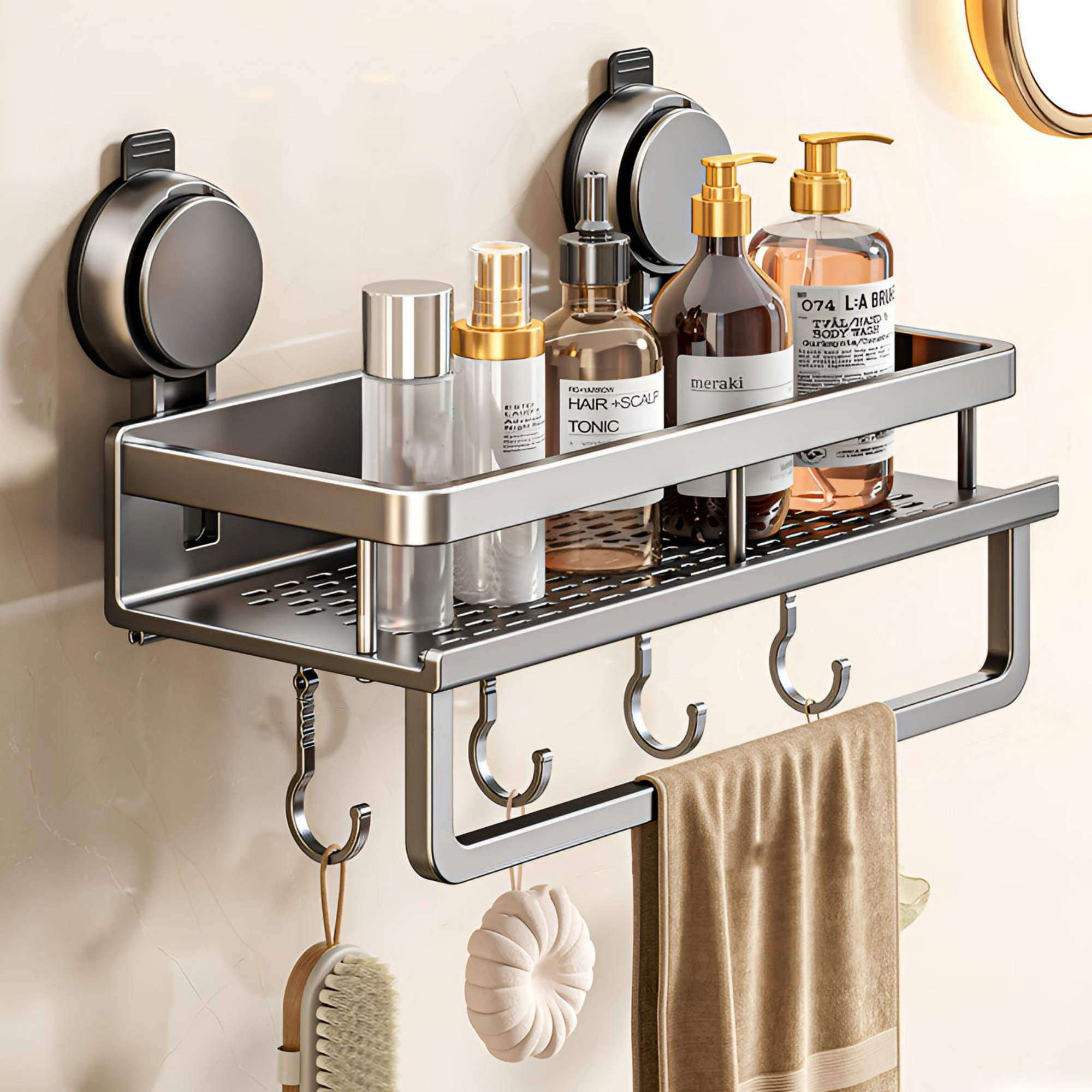 Rebrilliant Non Perforated Strong Suction Cup Bathroom Storage Rack ...
