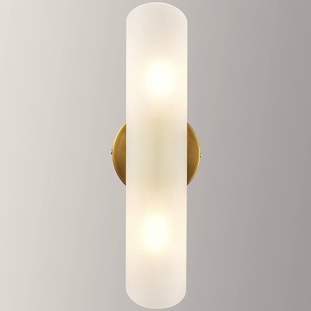 Everly Quinn Modern Gold Cylinder Wall Sconces Set Of Two Frosted Gla ...