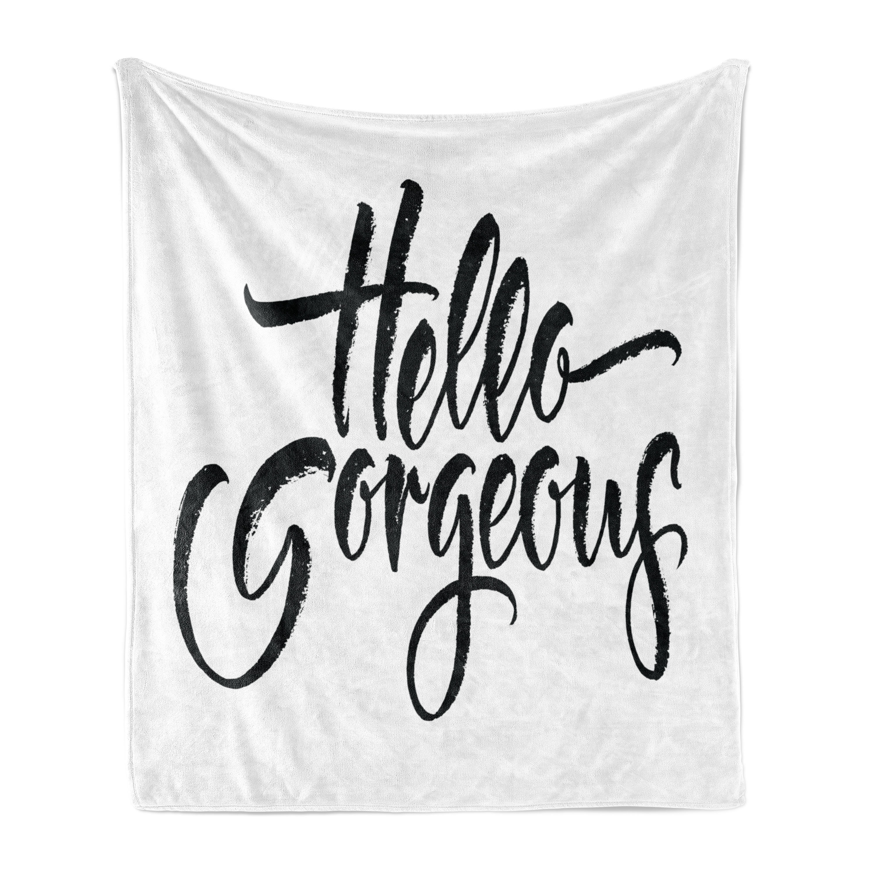Ambesonne Hello Gorgeous Fleece Throw Blanket Brush Lettering Black and ...