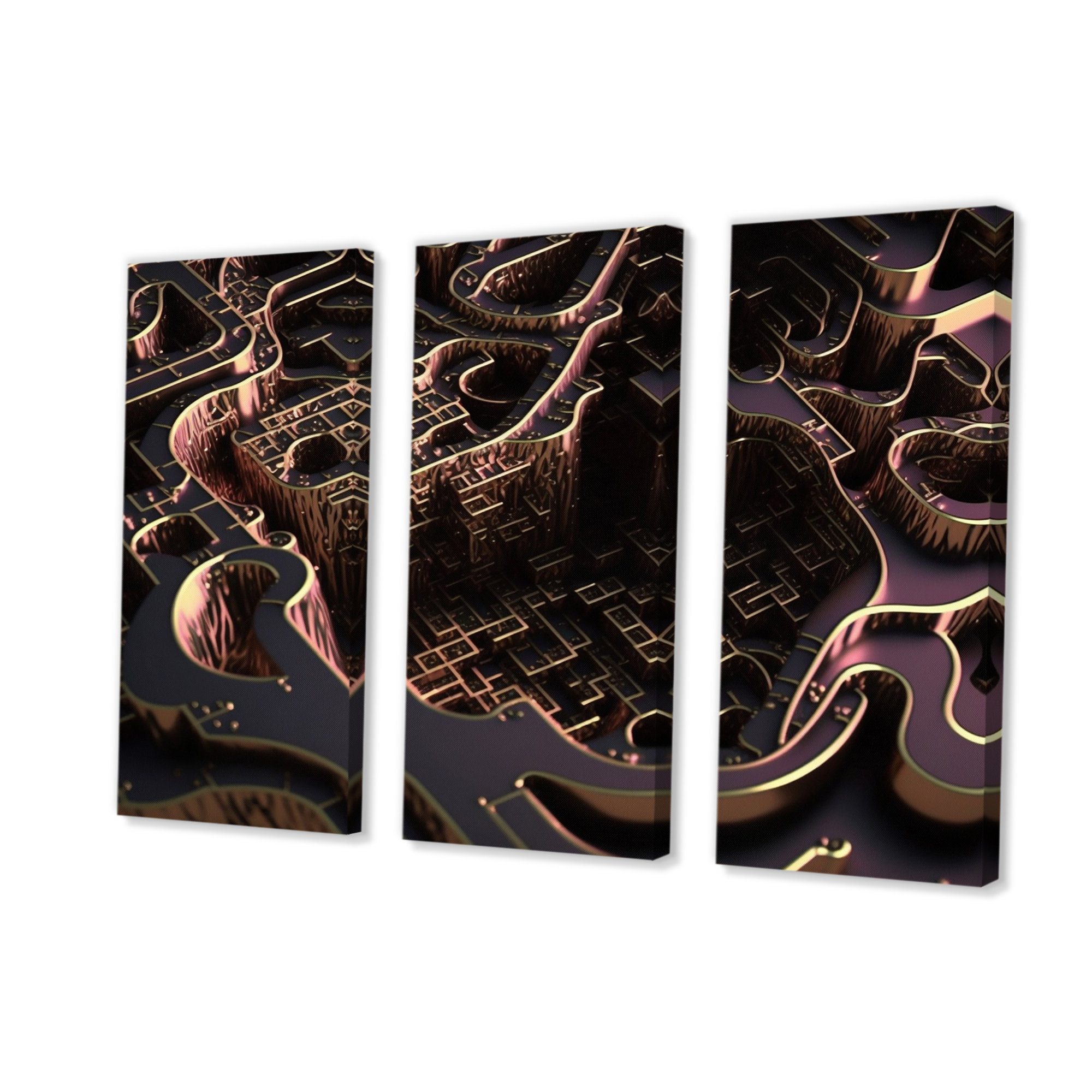 Design Art Futuristic Labyrinth Gold Maze Matrix I - Modern Geometric ...