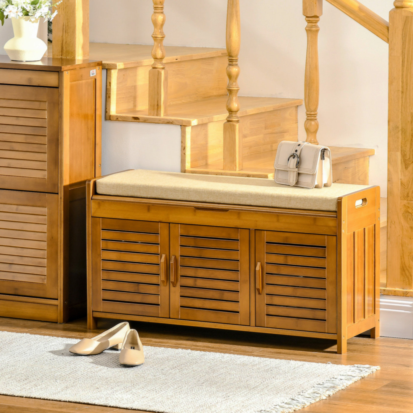 Lark Manor™ Shoe Bench With Storage Cabinets,Entryway Bench With ...