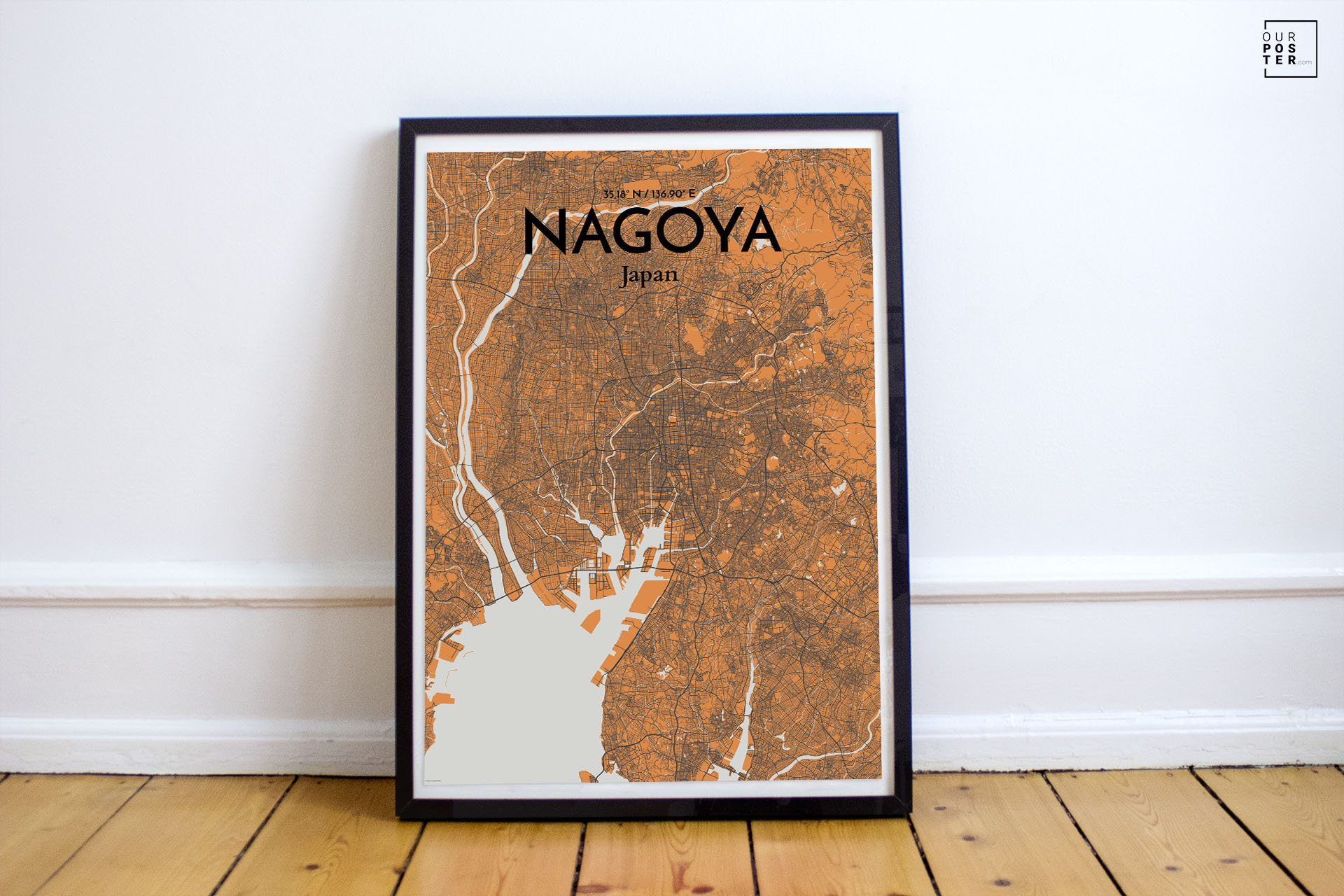 17 Stories 'Nagoya City Map' Graphic Art Print Poster in Grey/Orange ...