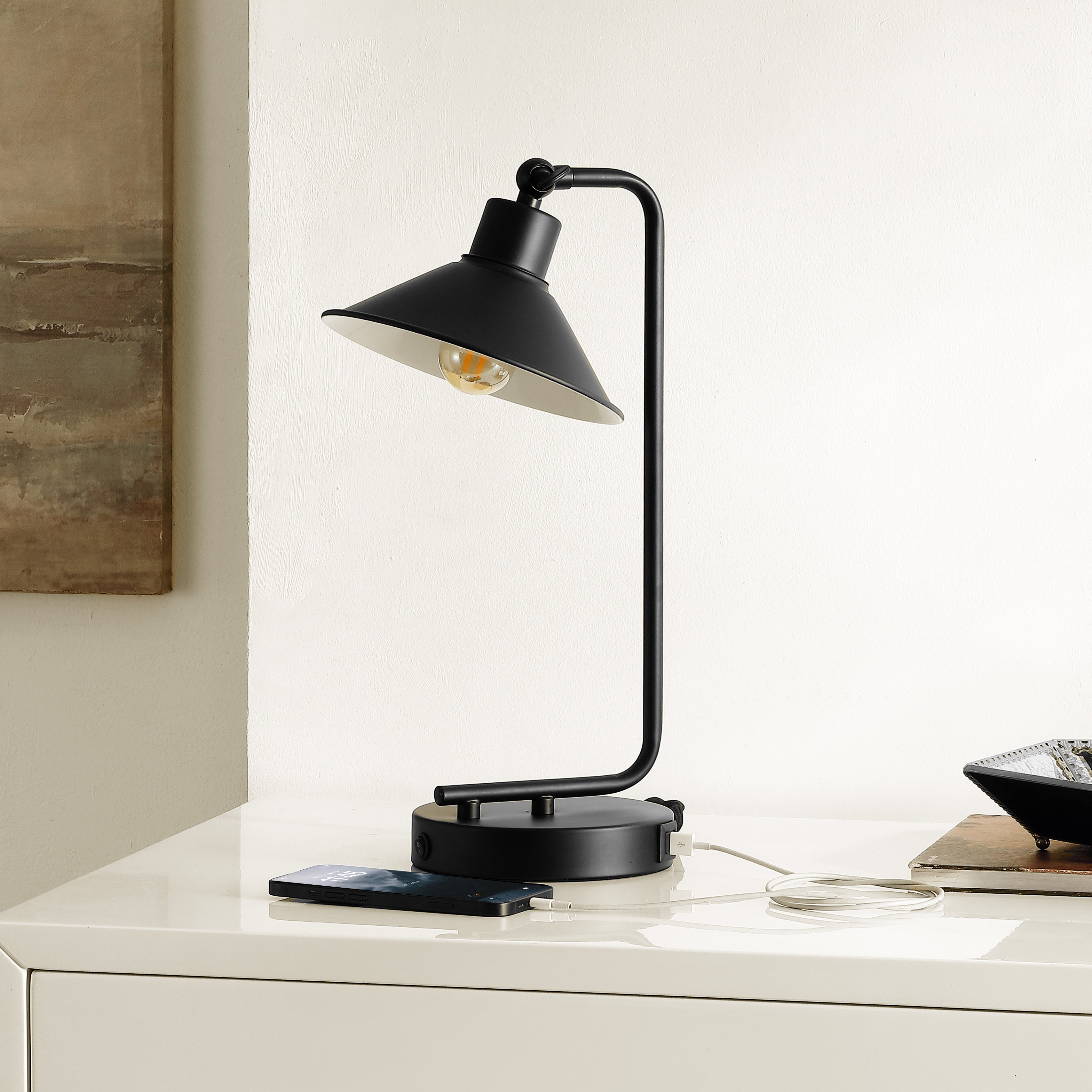 Ebern Designs Nadav 16 inch Iron Table Lamp With USB Port | Wayfair