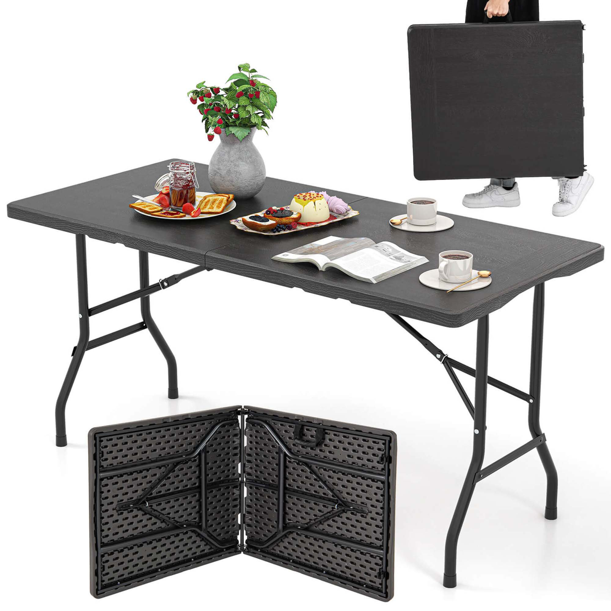 Ebern Designs 5 Ft Folding Table Indoor Outdoor Foldable Plastic Table ...