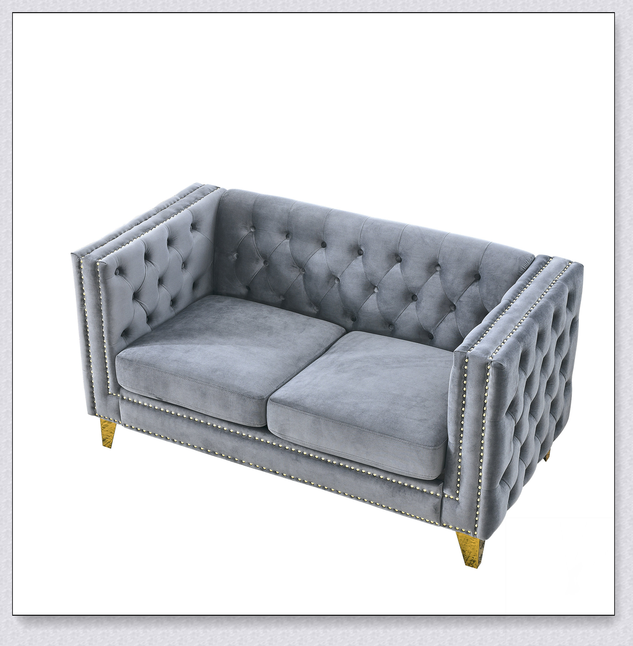 House of Hampton® Velvet Sofa for Living Room,Buttons Tufted Square Arm Couch, Couch Upholstered ...