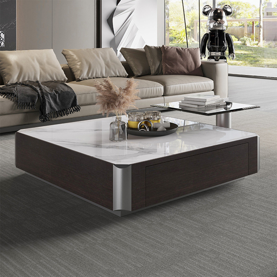 The Invincibles home Light luxury modern square rock plate coffee table ...