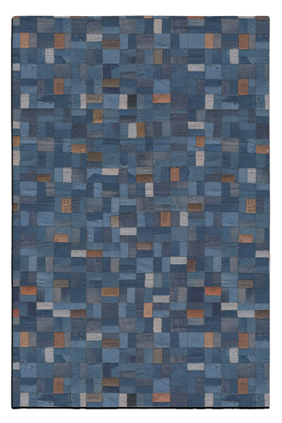 17 Stories Jean Patterned Denim and Patchwork Look Woven Base Rug | Wayfair