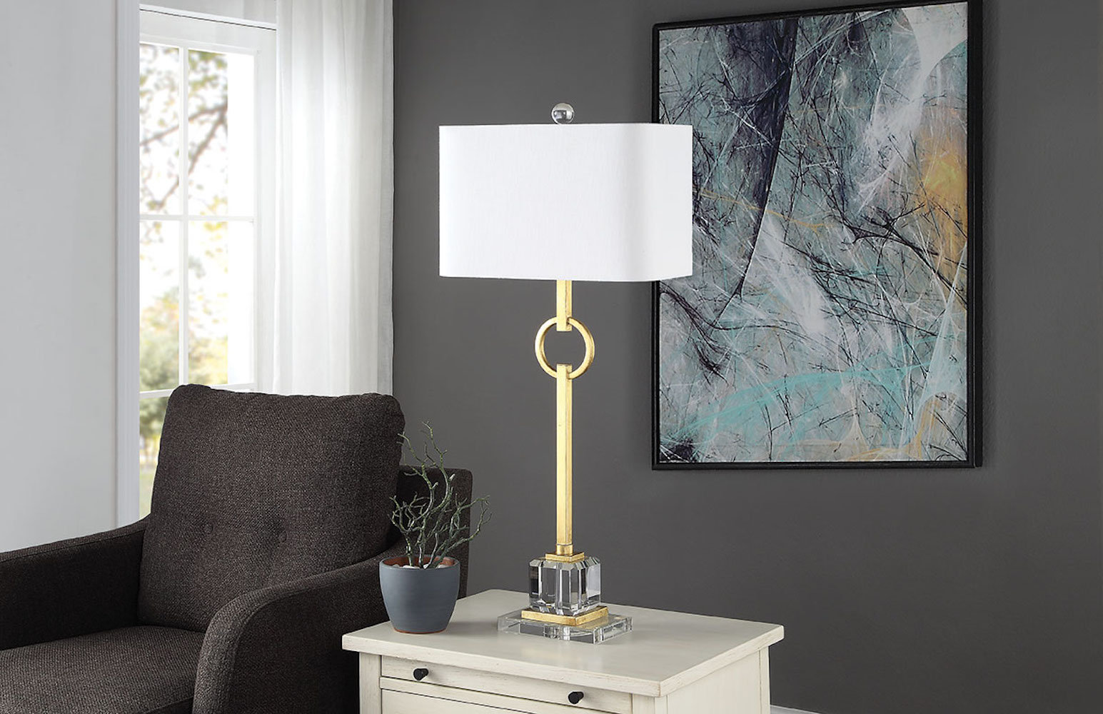 Everly Quinn Elaina 36.5" Tall Iron and Crystal Table Lamp | Wayfair