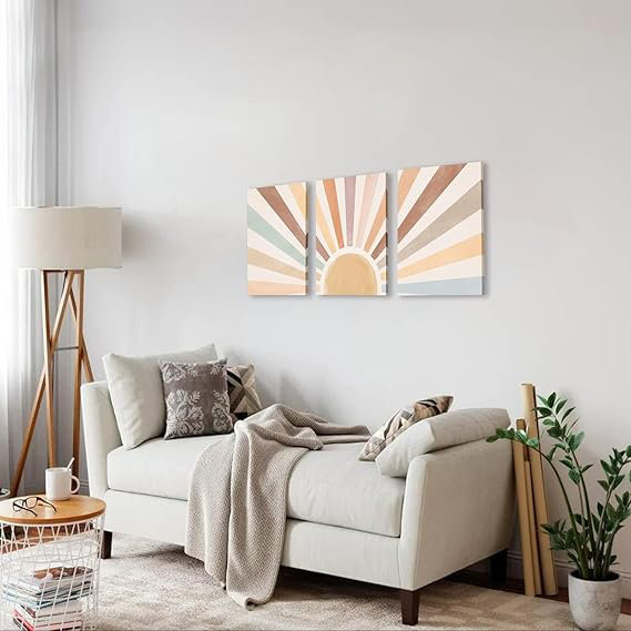 George Oliver Boho Sun Wall Art Set Of 3, Framed Canvas Wall Art ...