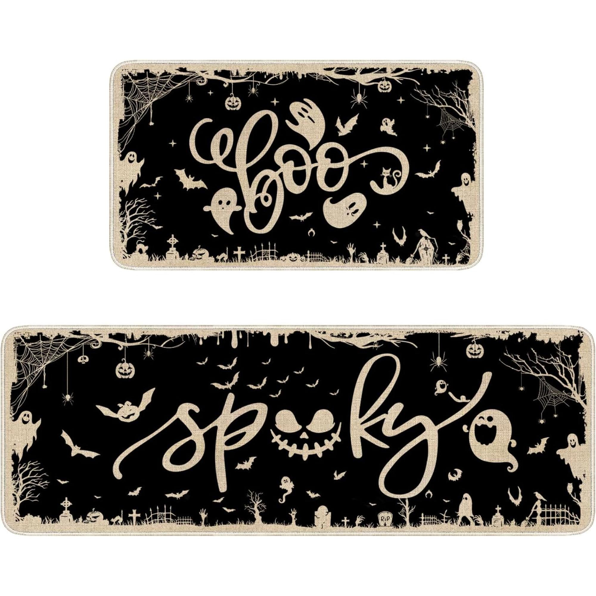 The Holiday Aisle® Boo Spooky Halloween Kitchen Mat Set Of 2, Ghost ...