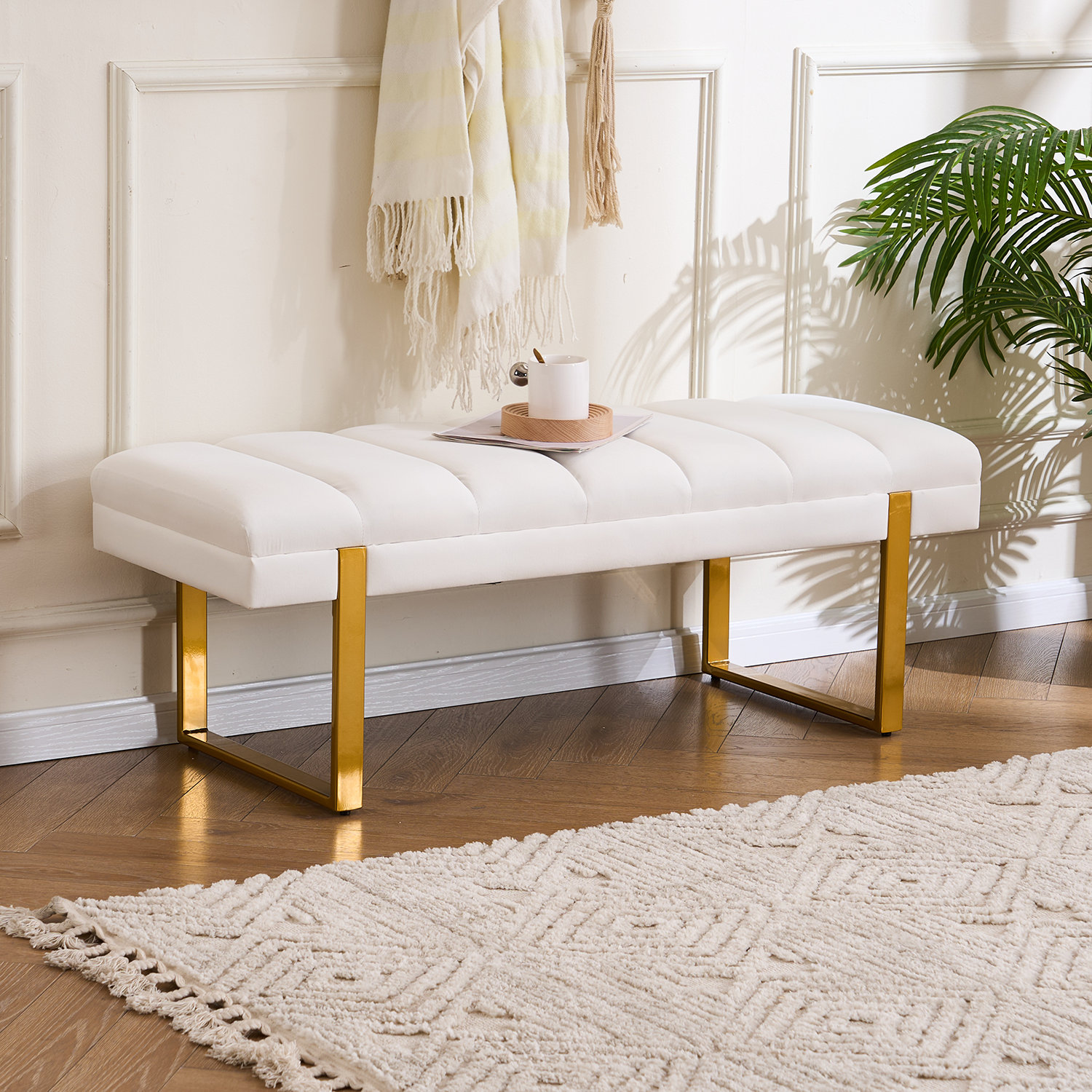 Mercer41 Laytona Upholstered 46.5"W Tufted Entryway Bench with Legs ...