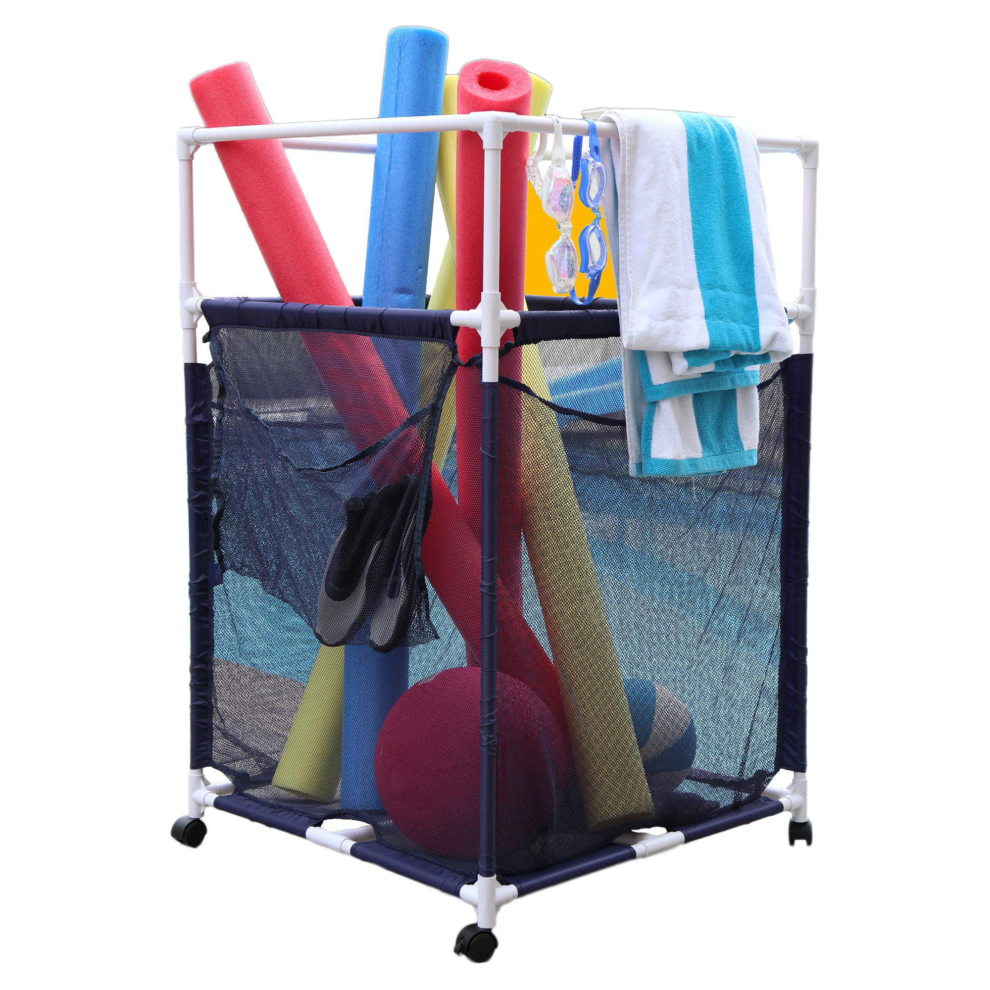 Essentially Yours Rolling Pool Noodle Storage Organizer Bin, Standard ...
