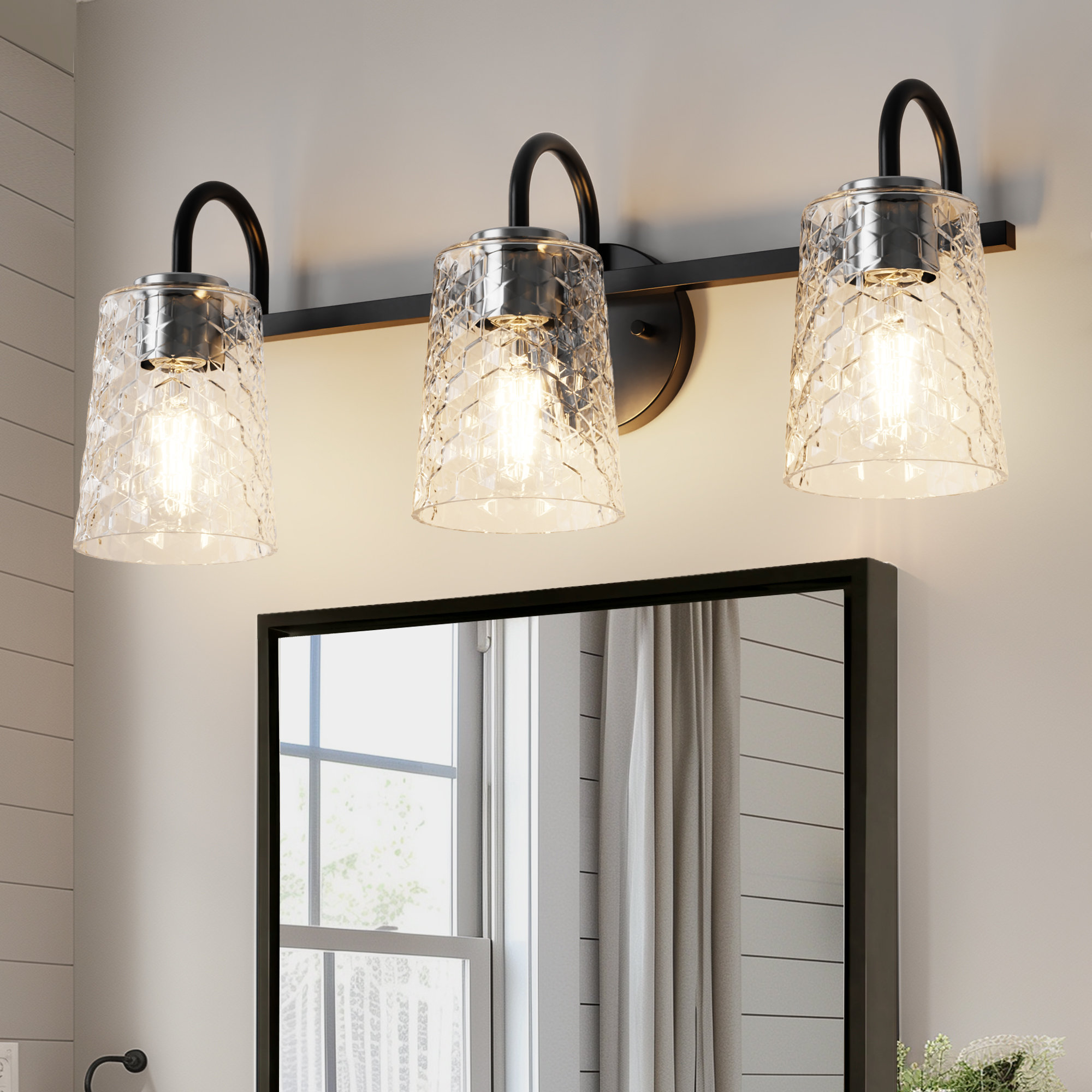 Ebern Designs Saniya Modern Black 3-Light Vanity Fixture With Water ...