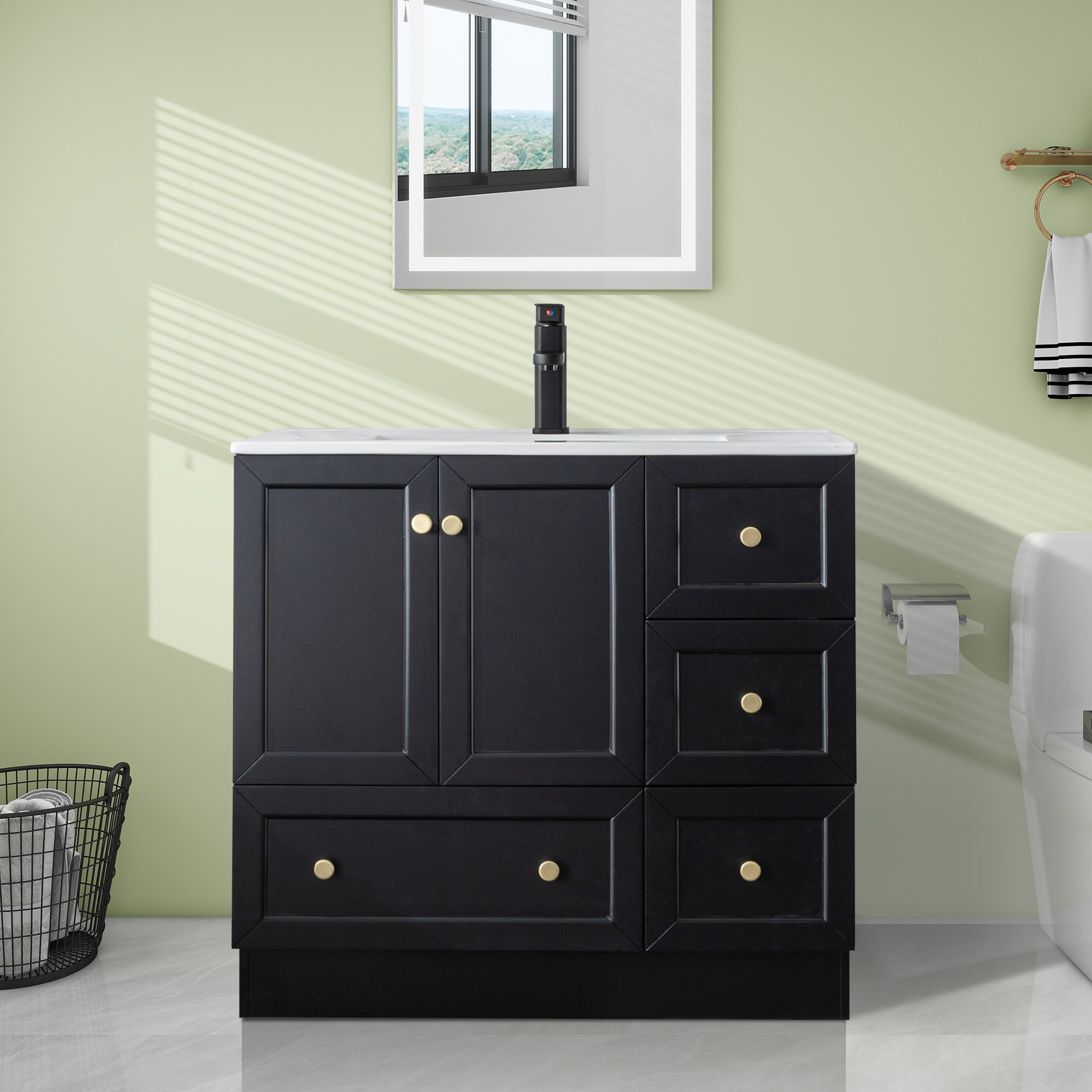 Winston Porter Romia 36'' Modern Single Bathroom Vanity with Ceramic ...