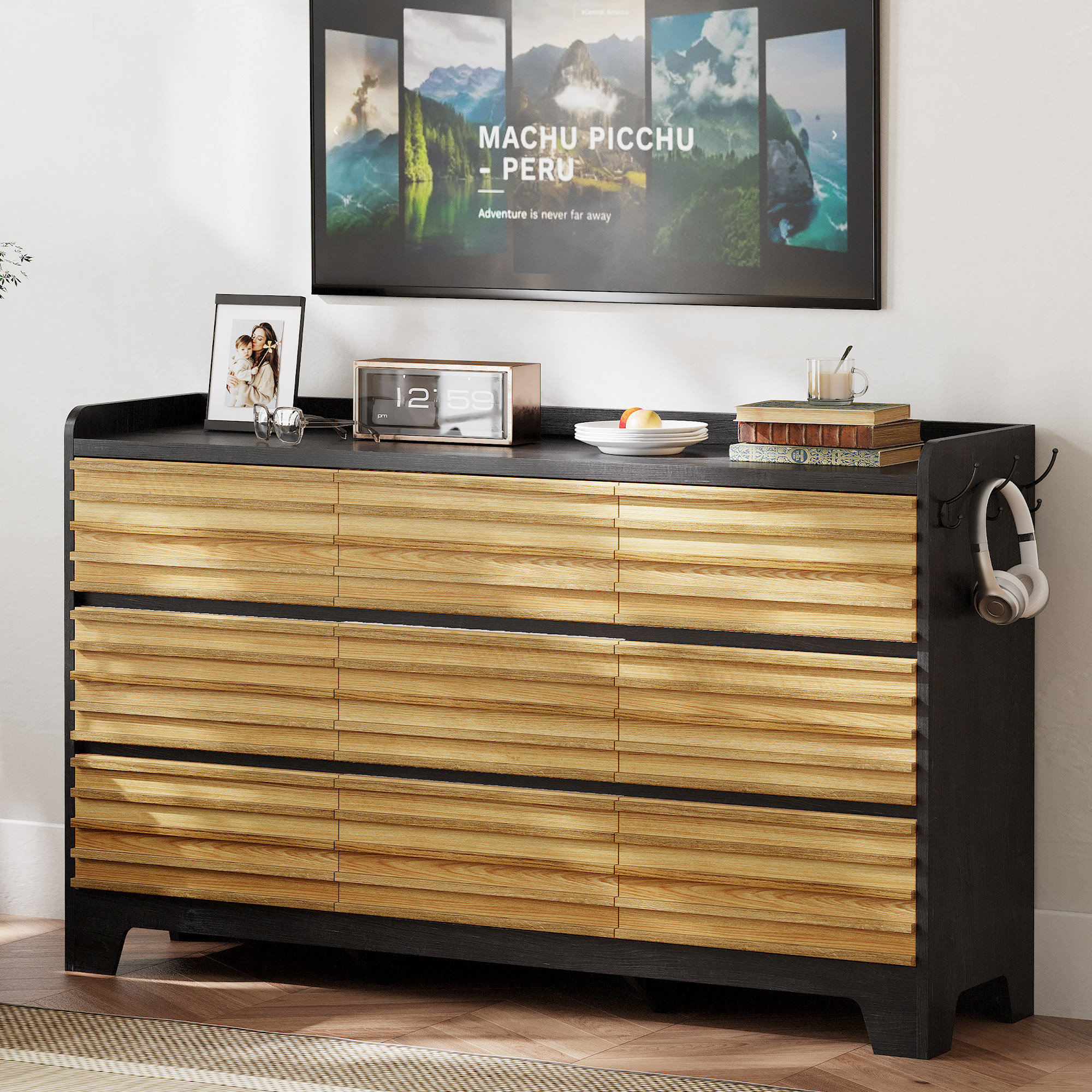 George Oliver 9-drawer Dresser With 3 Hook, 59" Wide Wood Chest Of ...