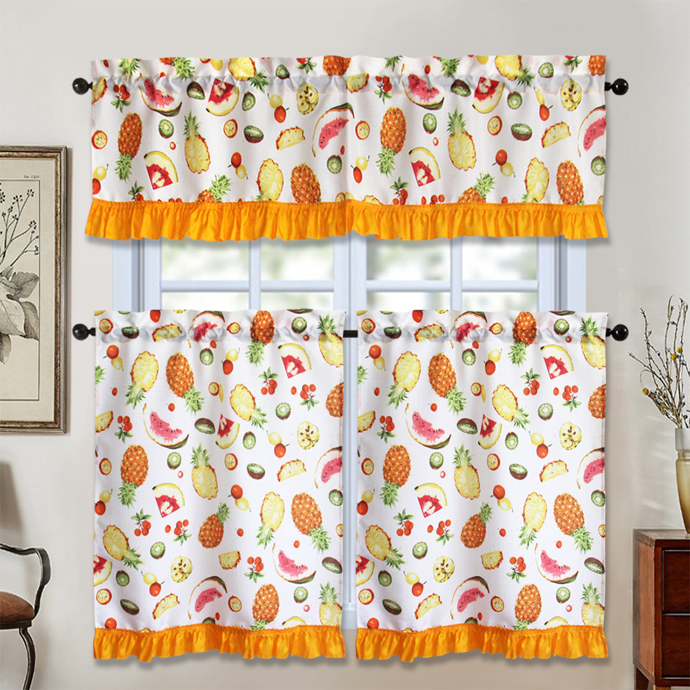 Bayou Breeze 3Pc Rod Pocket Ruffled Kitchen Curtains Kitchen Curtains ...