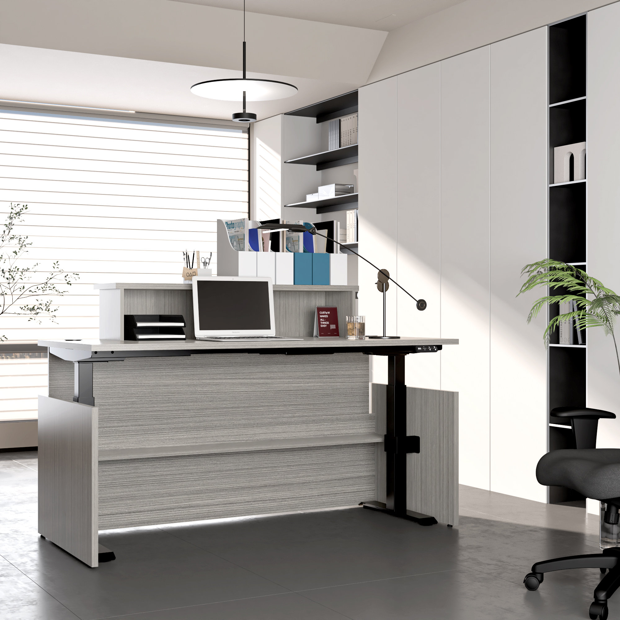 Inbox Zero Nirutma Height Adjustable Executive Desk With Storage Open ...