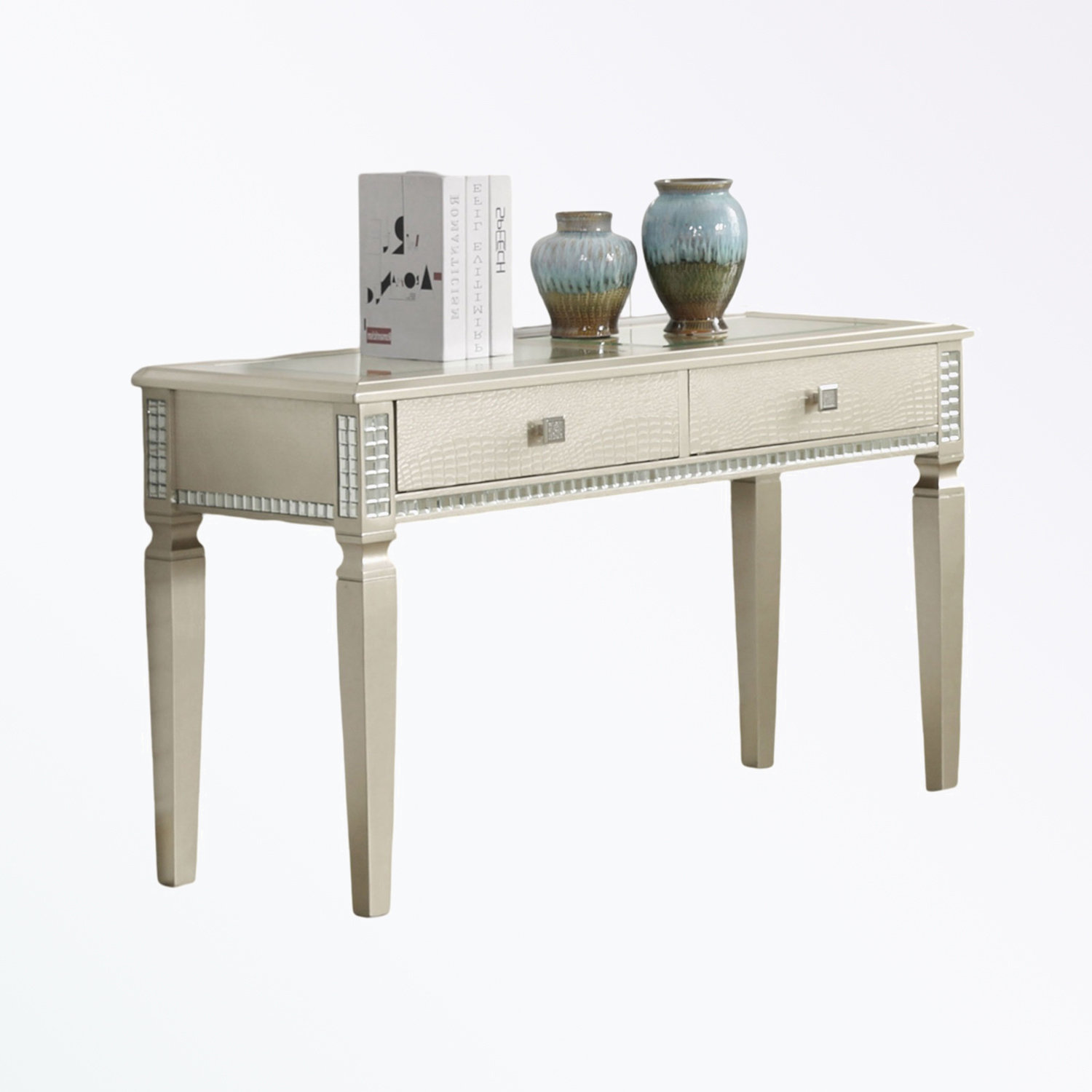 Everly Quinn Rectangle Console Table with Tempered Glass Top and two ...