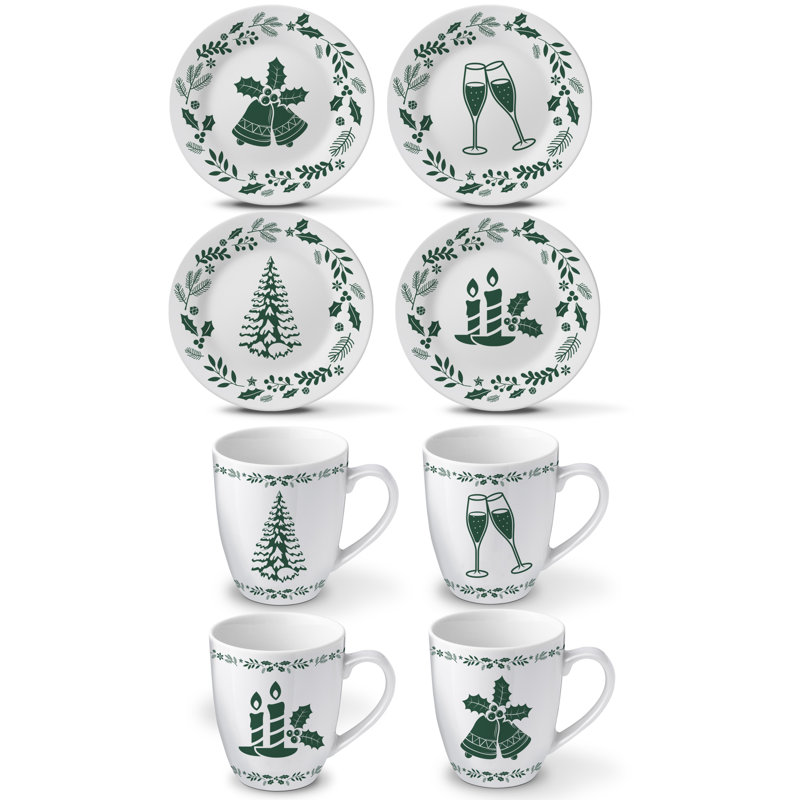 The Holiday Aisle® Ceramic Christmas Cups & Saucers Set | Wayfair