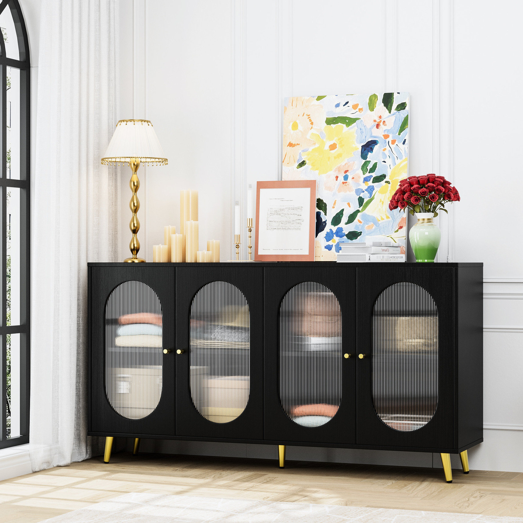 Latitude Run® Modern Black Sideboard With Storage - For Kitchen, Office ...