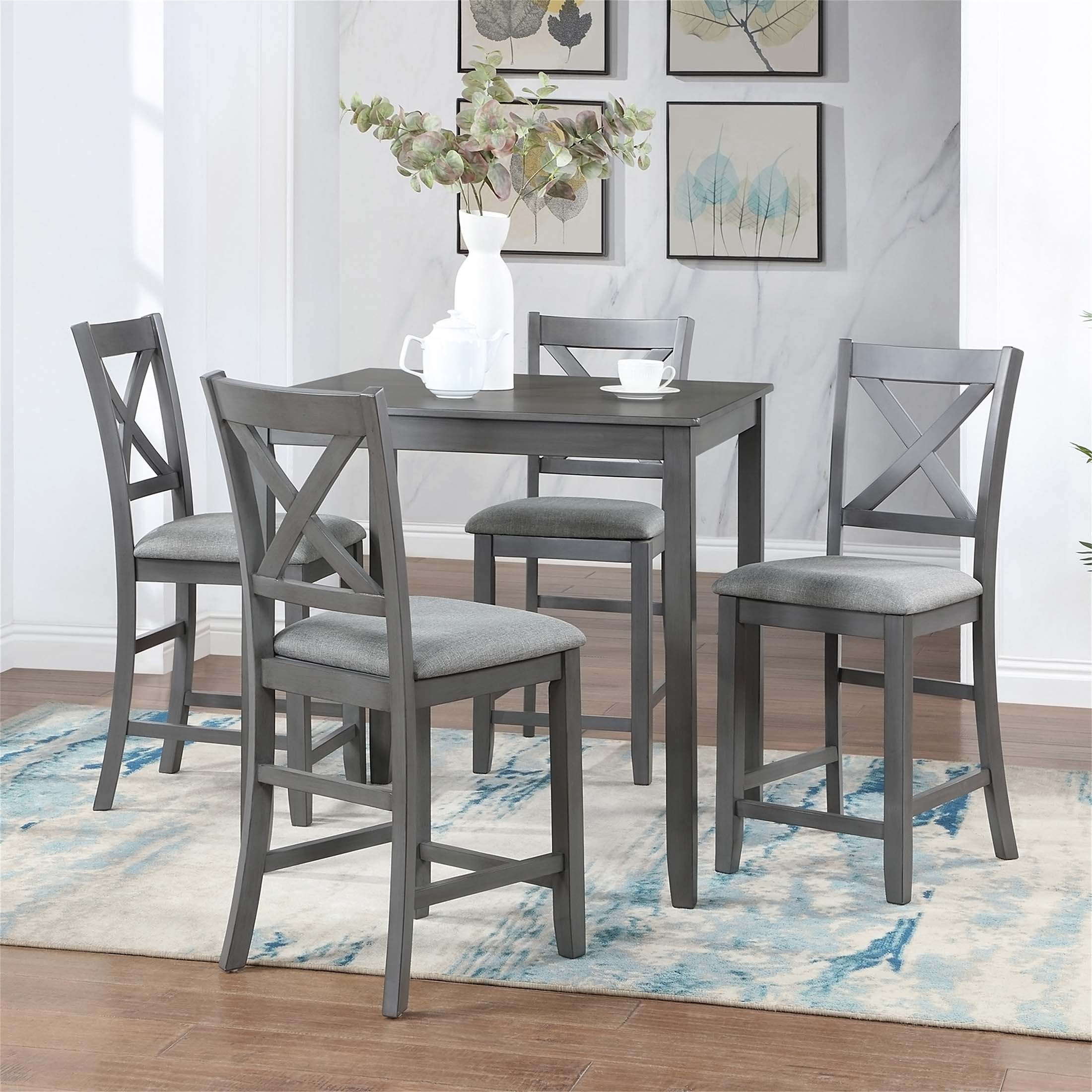Gracie Oaks 5 Piece Dining Table Set, Wooden Dining Square Table Set ...