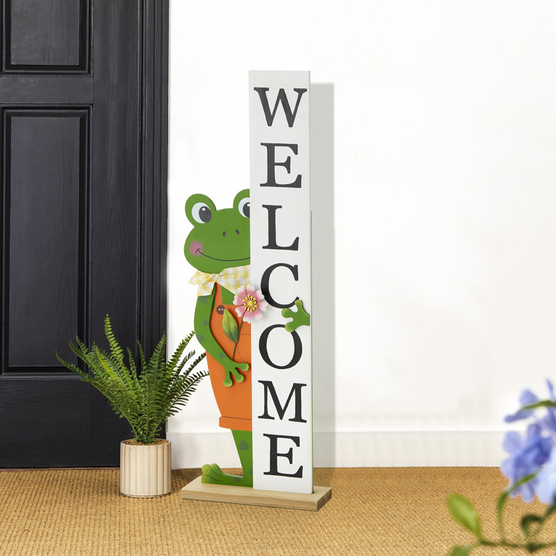 Trinx 36"H Wooden Frog Welcome Porch Sign | Wayfair