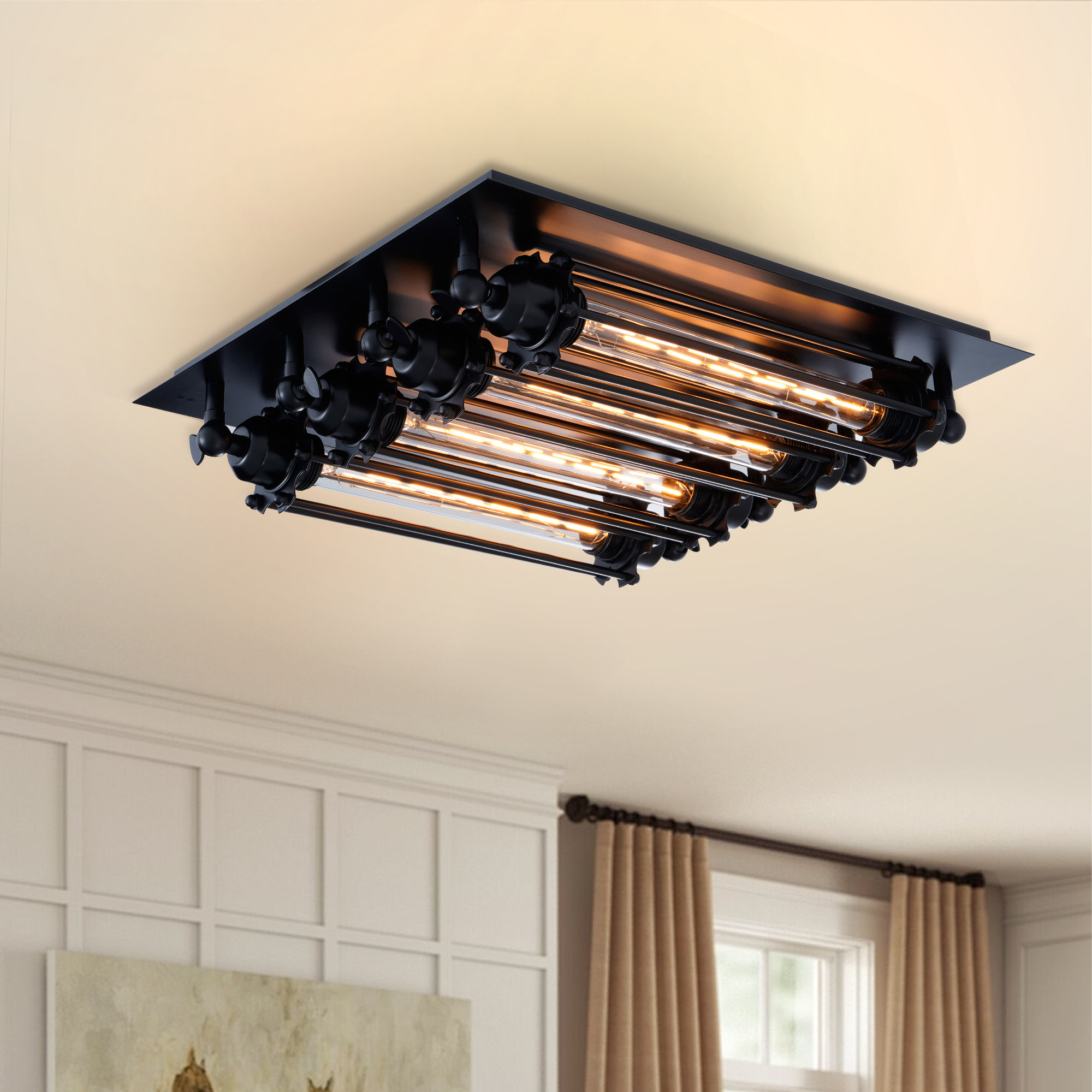 Williston Forge Jylisa Modern Industrial Black Rectangle Flush Mount ...