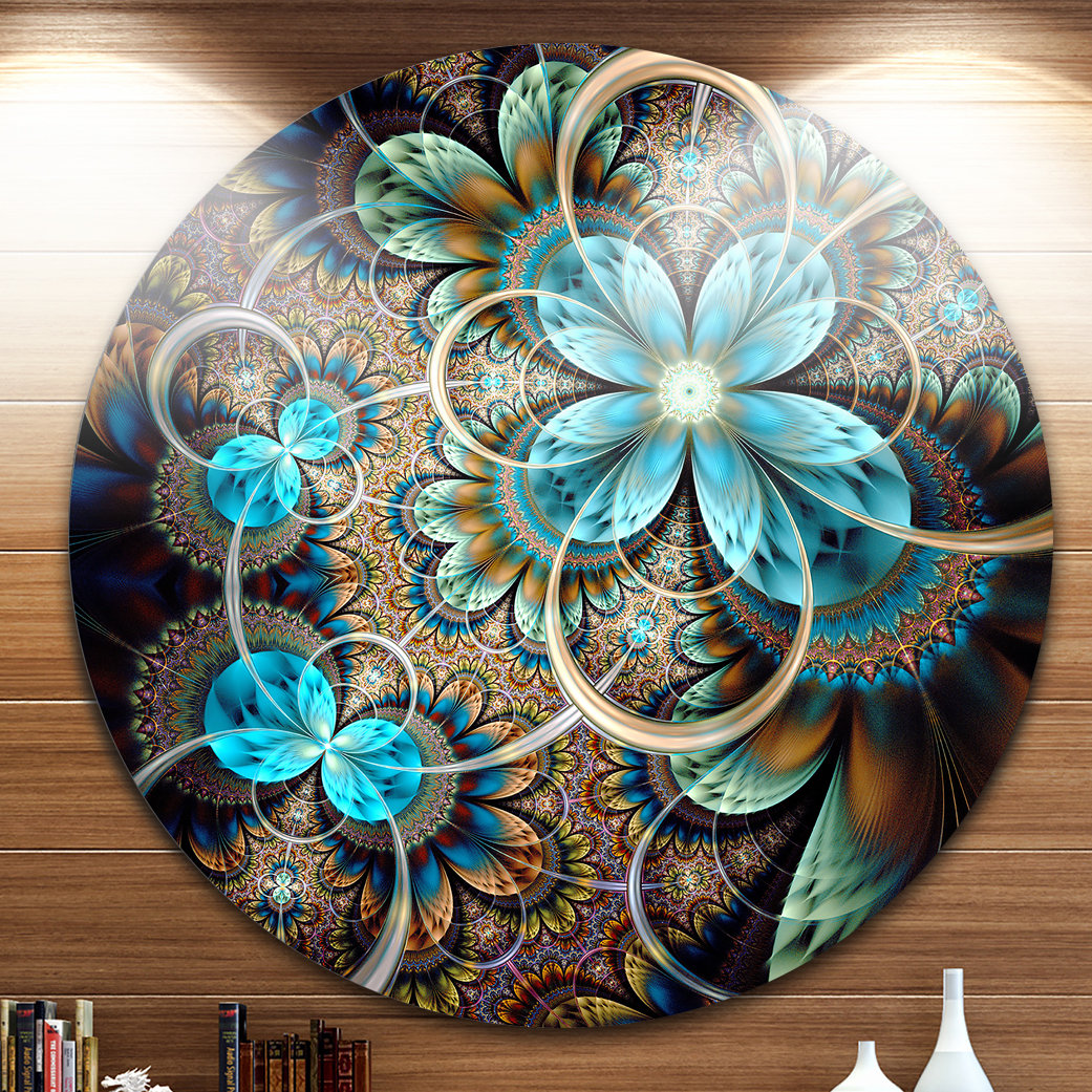 Design Art Colorful Fractal Flowers with Blue Shade Round Art Print on ...