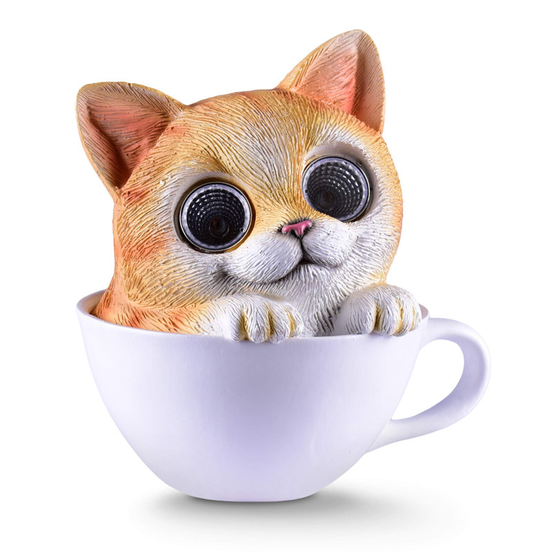 Lark Manor™ Cat In Cup Solar Garden Decorations Figurine | Wayfair