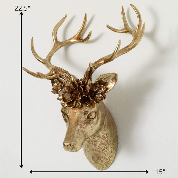 The Holiday Aisle® 22.5" Christmas Deer Head Wall Mount, White-Gold ...