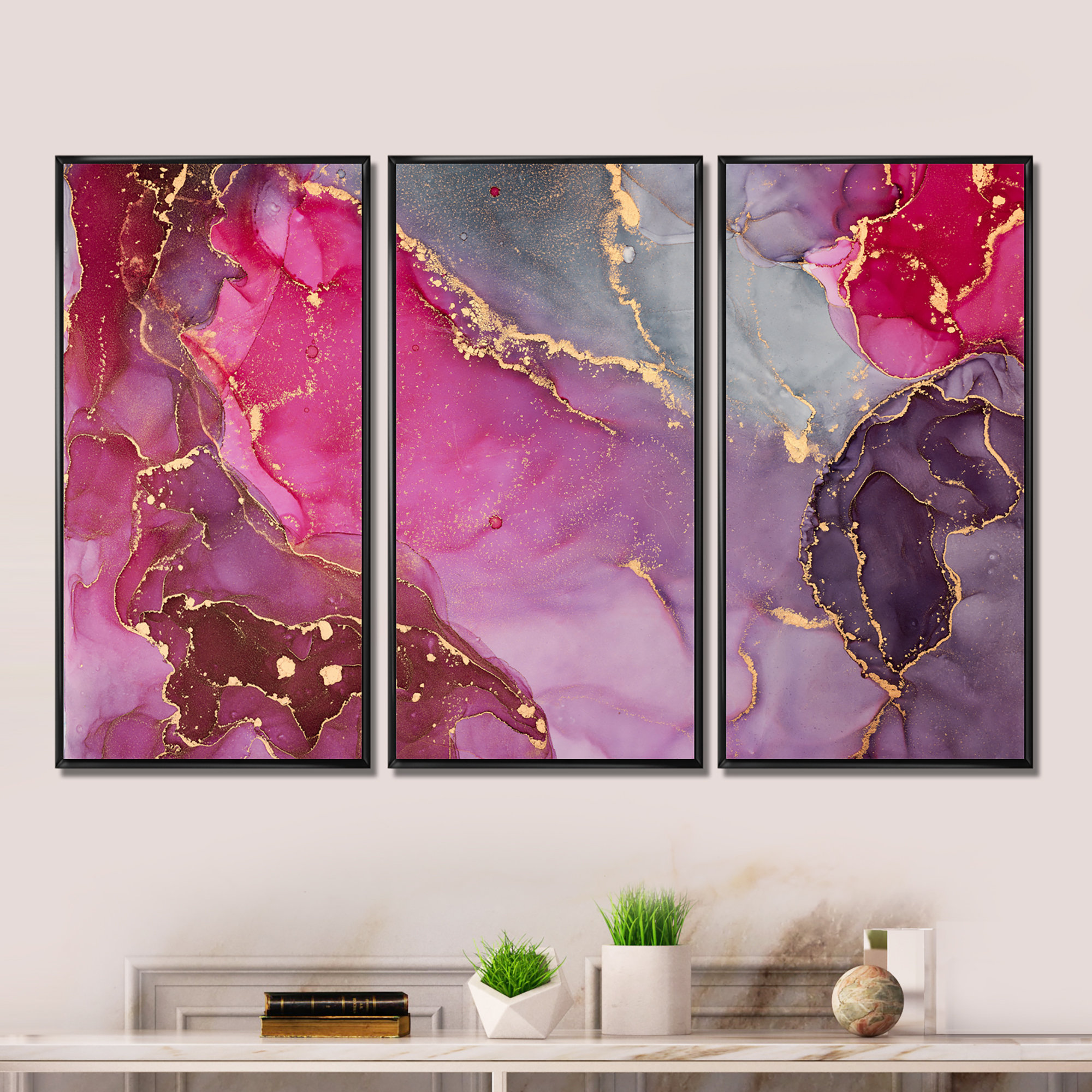 Everly Quinn Luxury Abstract Fluid Art III - 3 Piece Picture Frame ...